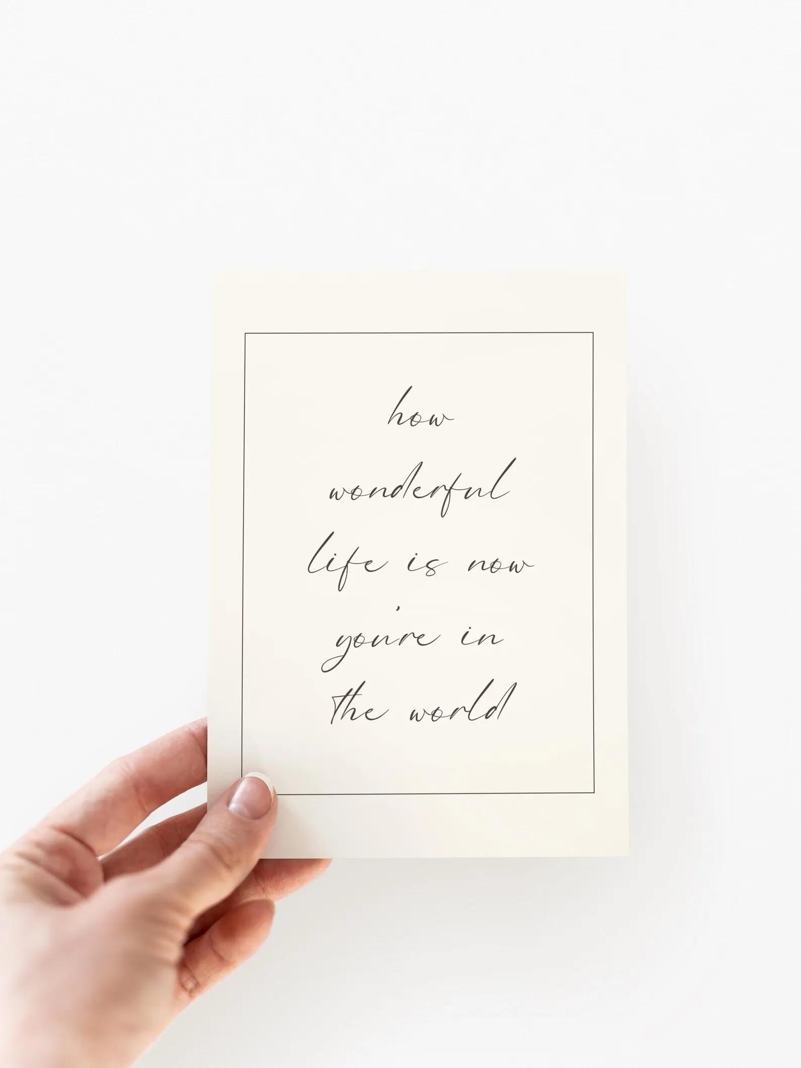 How Wonderful Life is Now You're in the World Print, Baby Boy Nursery ...