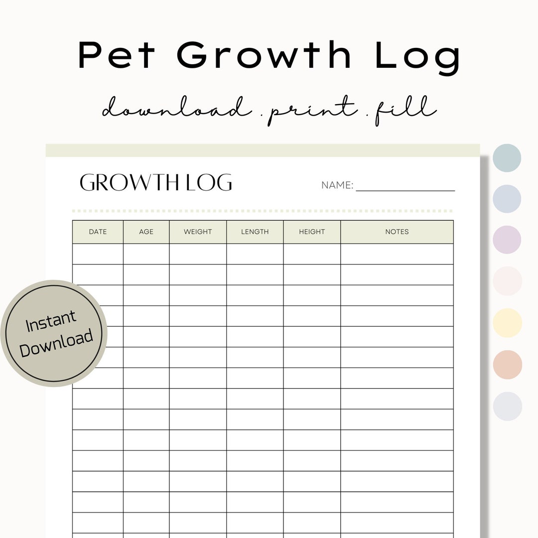 Printable Pet Growth Log Dog Growth Cat Growth Puppy - Etsy