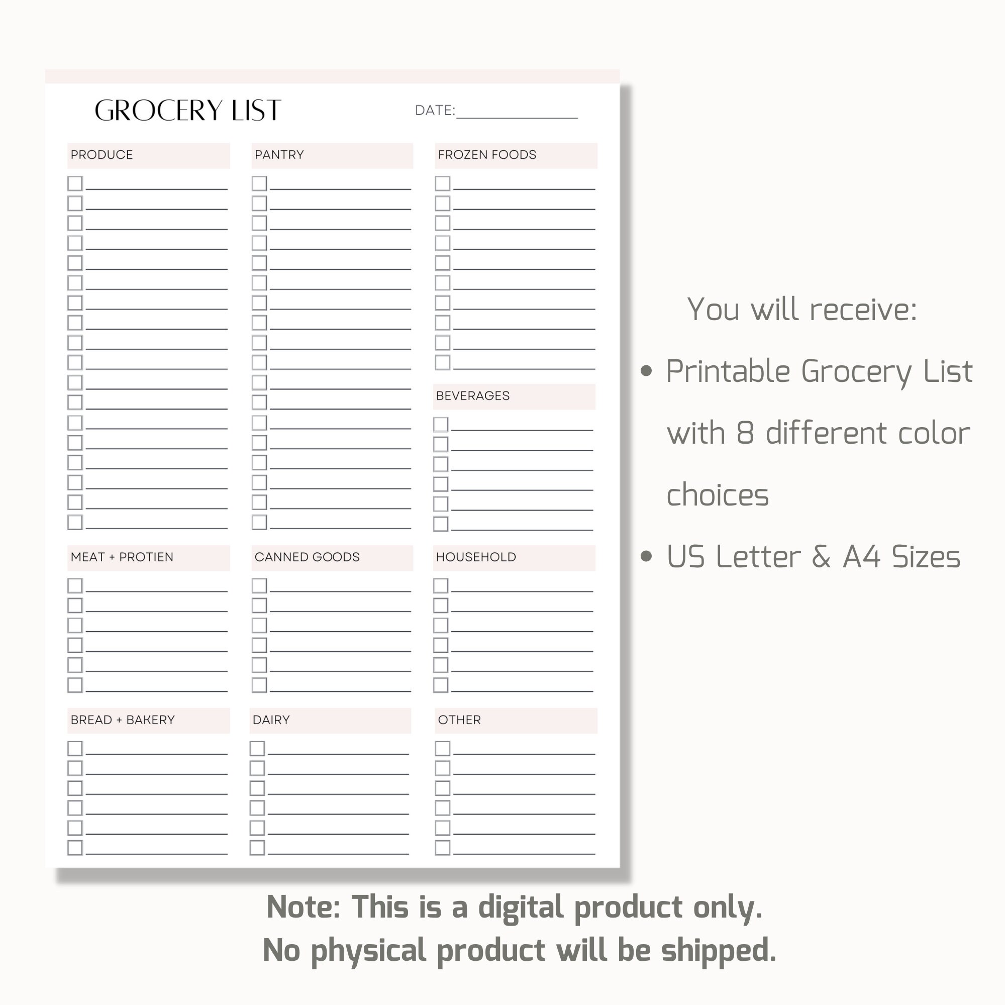 Grocery List Printable Template, Food Shopping List, Groceries Planner ...