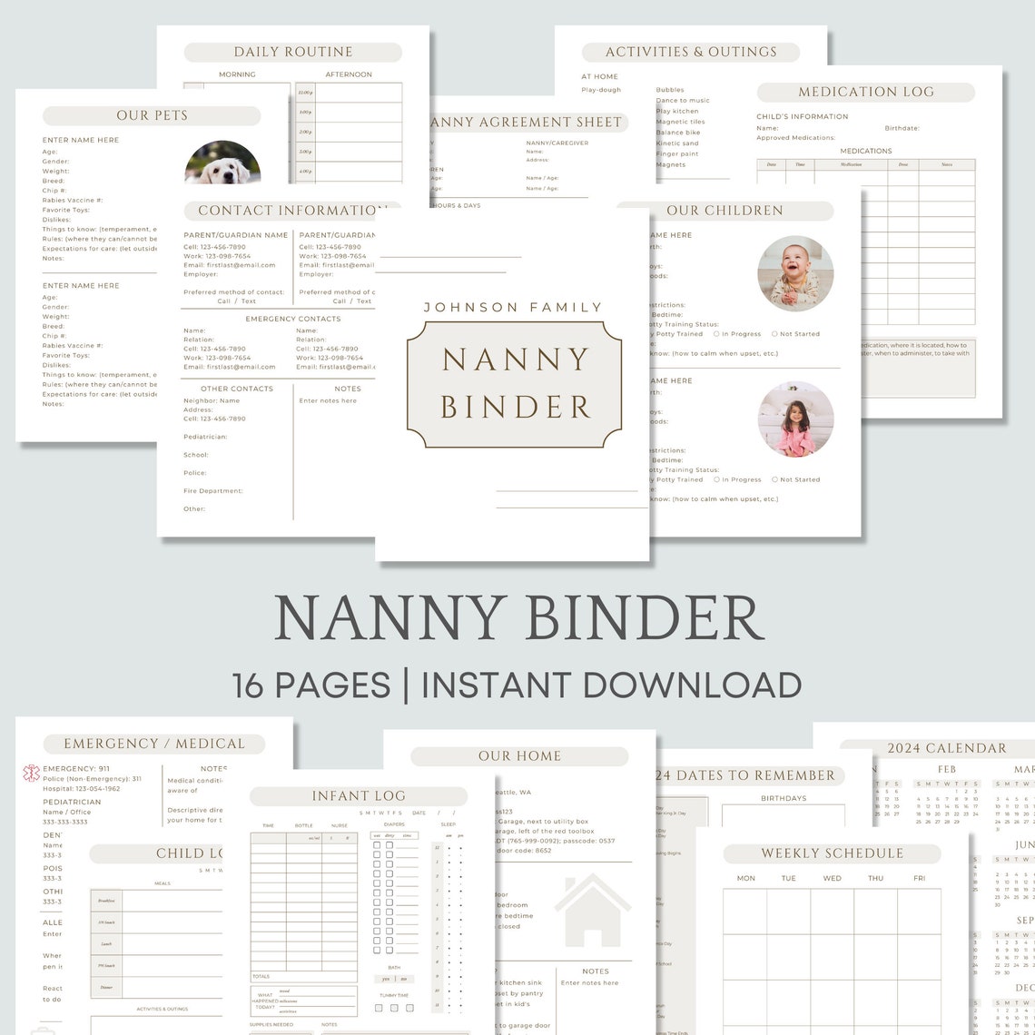 Editable Nanny Binder, Printable Nanny Planner Template, Nanny Guide ...