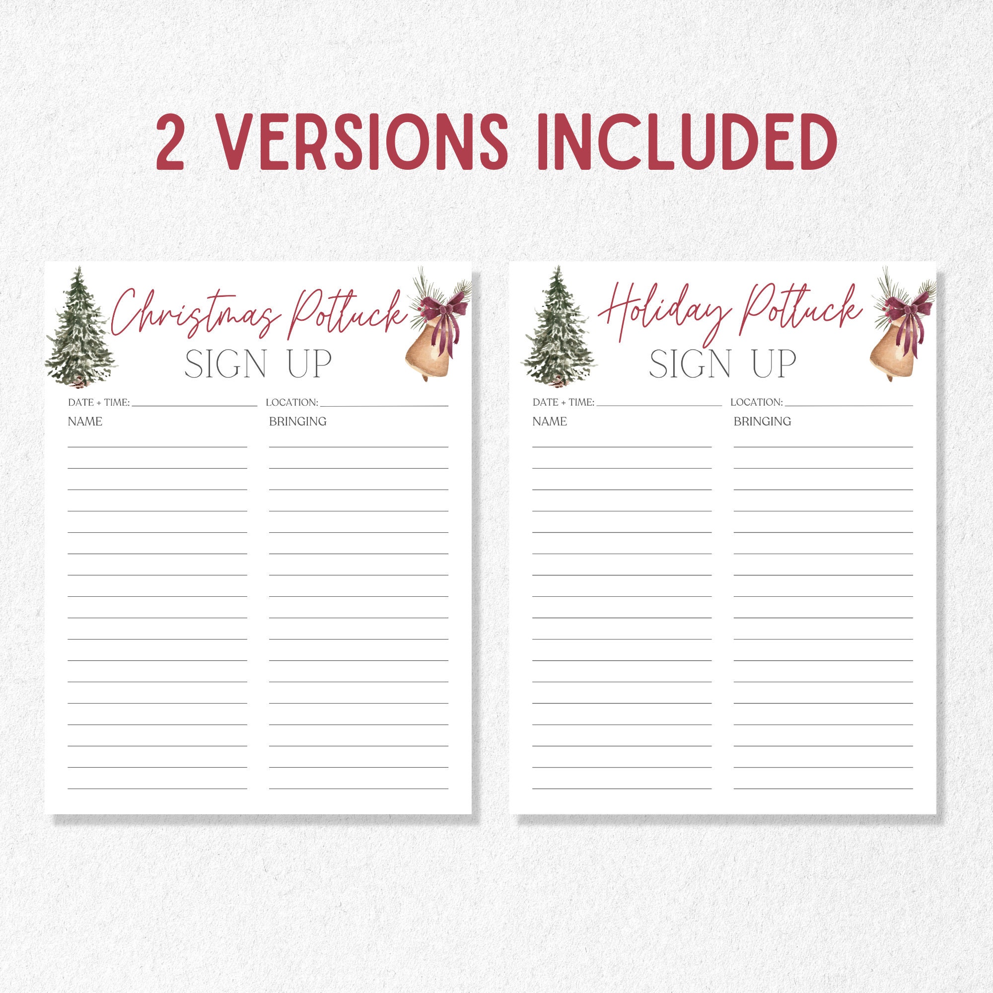 Christmas Potluck Sign up Sheet, Holiday Potluck Sign Up, Printable ...