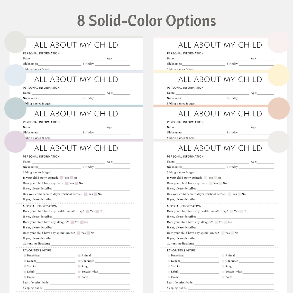 Printable Daycare All About Me Form, Child Information Sheet, Daycare ...
