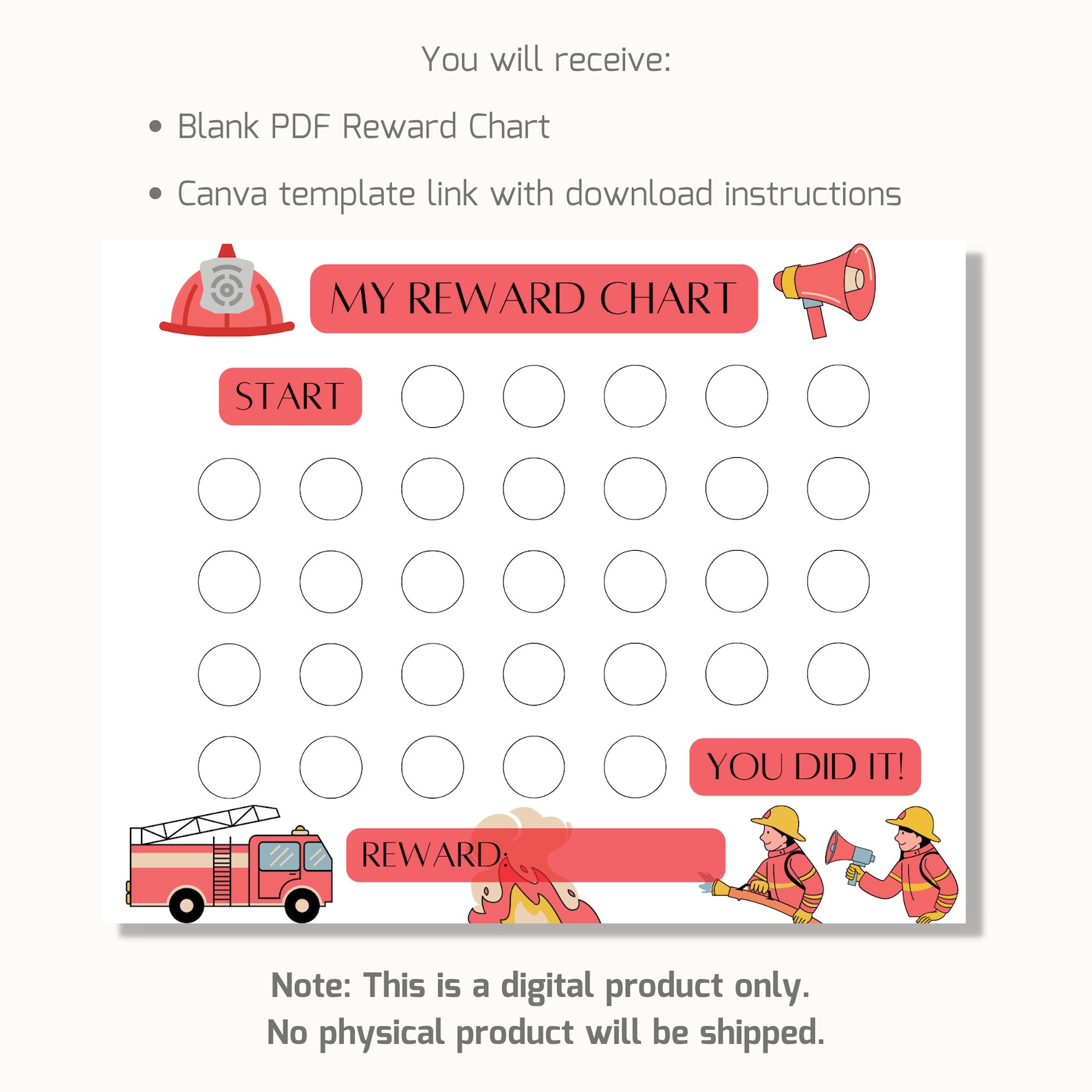 Fire Truck Reward Chart Printable Sticker Chart Fire Truck - Etsy