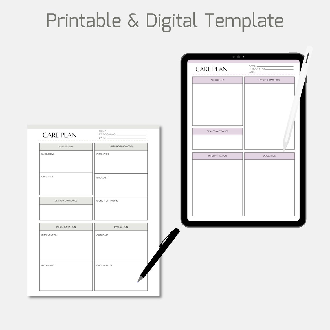 Printable Nursing Care Plan, Nurse Care Plan Template, Nursing Student ...