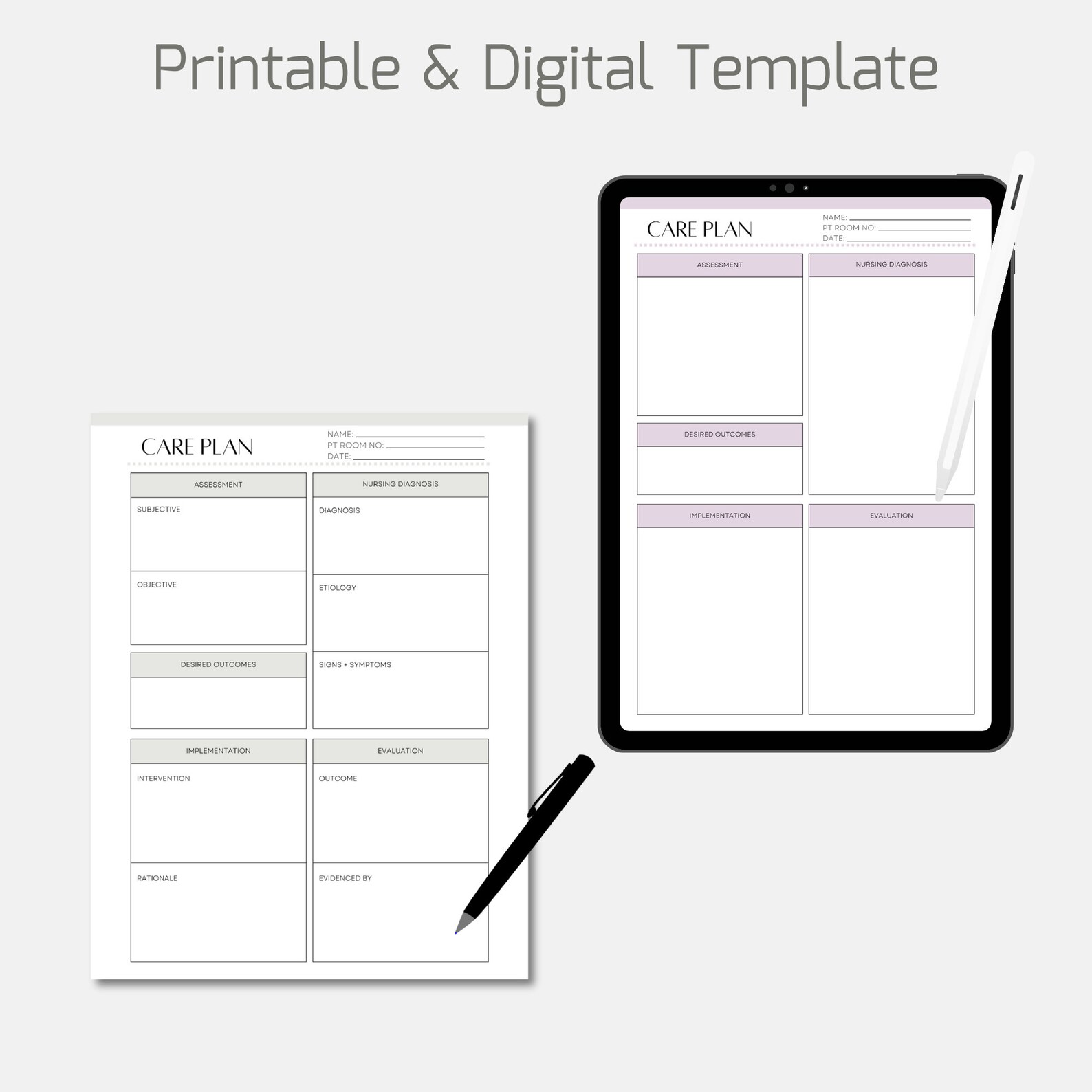 Printable Nursing Care Plan, Nurse Care Plan Template, Nursing Student ...