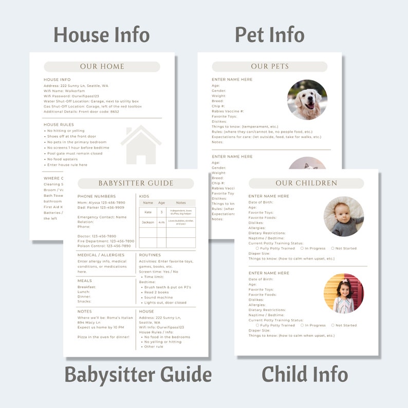 Editable Babysitter Binder, Printable Babysitter Planner Template ...