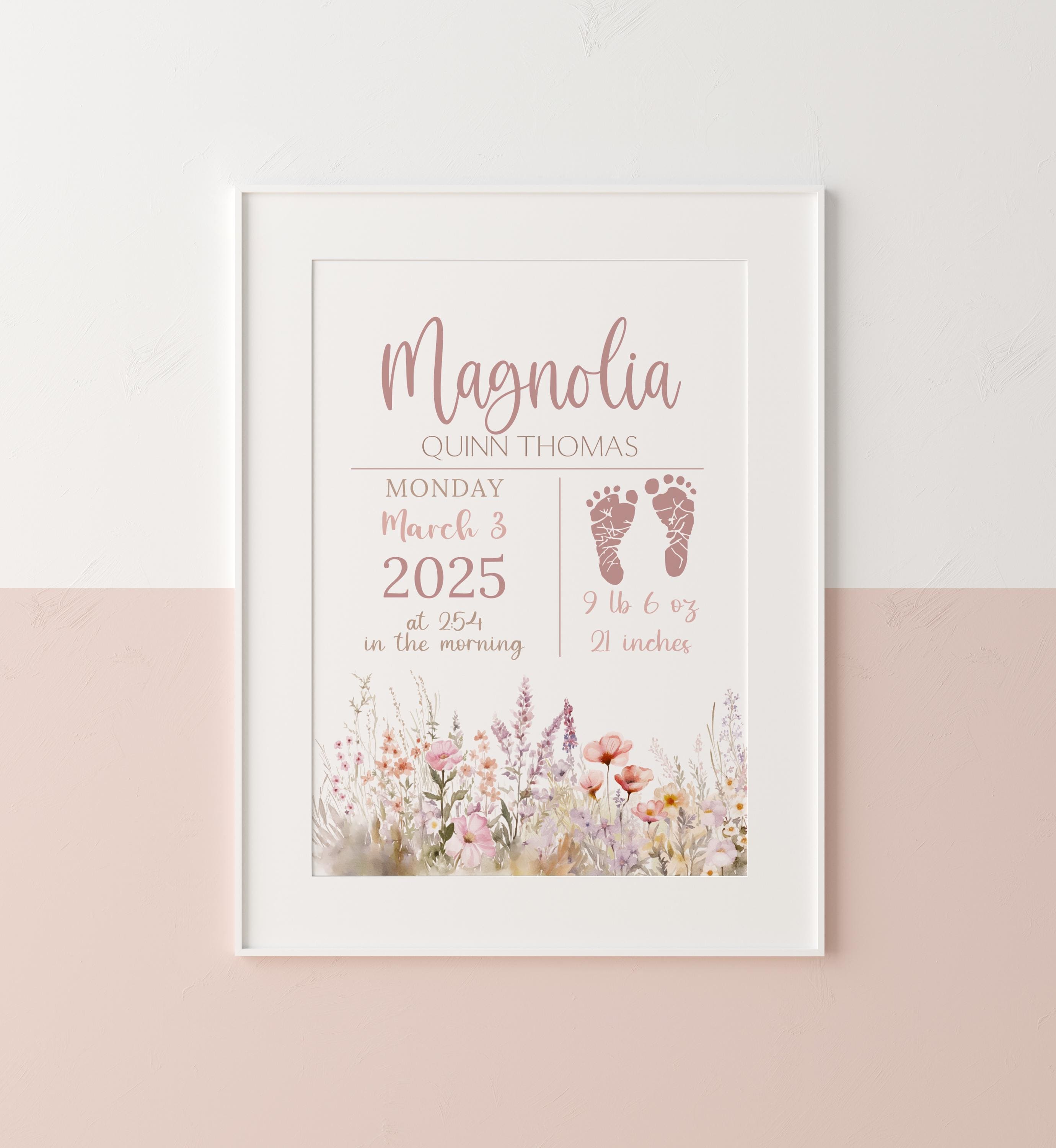 Baby Birth Stats Sign Girl, Printable Newborn Birth Details Print ...