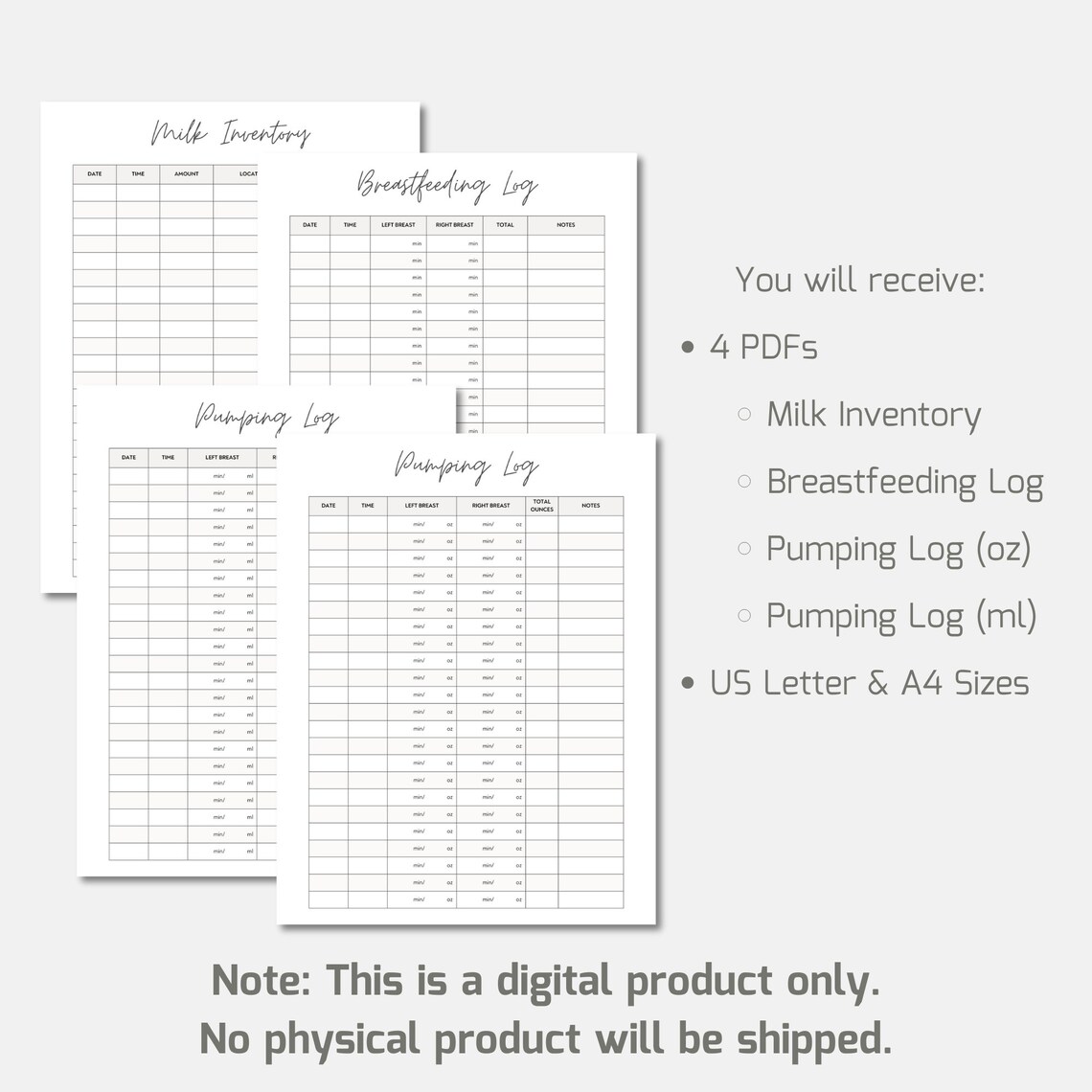 Breastfeeding Log, Pumping Log, Breast Pump Log, Breastmilk Inventory ...
