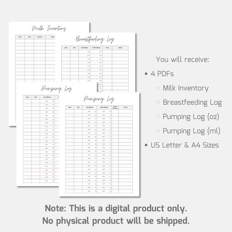Breastfeeding Log, Pumping Log, Breast Pump Log, Breastmilk Inventory ...