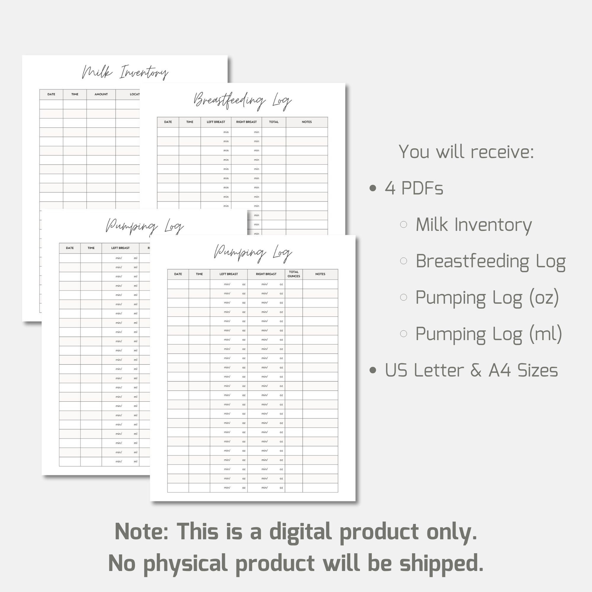 Breastfeeding Log, Pumping Log, Breast Pump Log, Breastmilk Inventory ...
