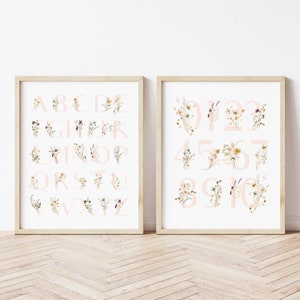 Set of 2 Wildflowers Alphabet Numbers Poster, Floral Alphabet Print ...