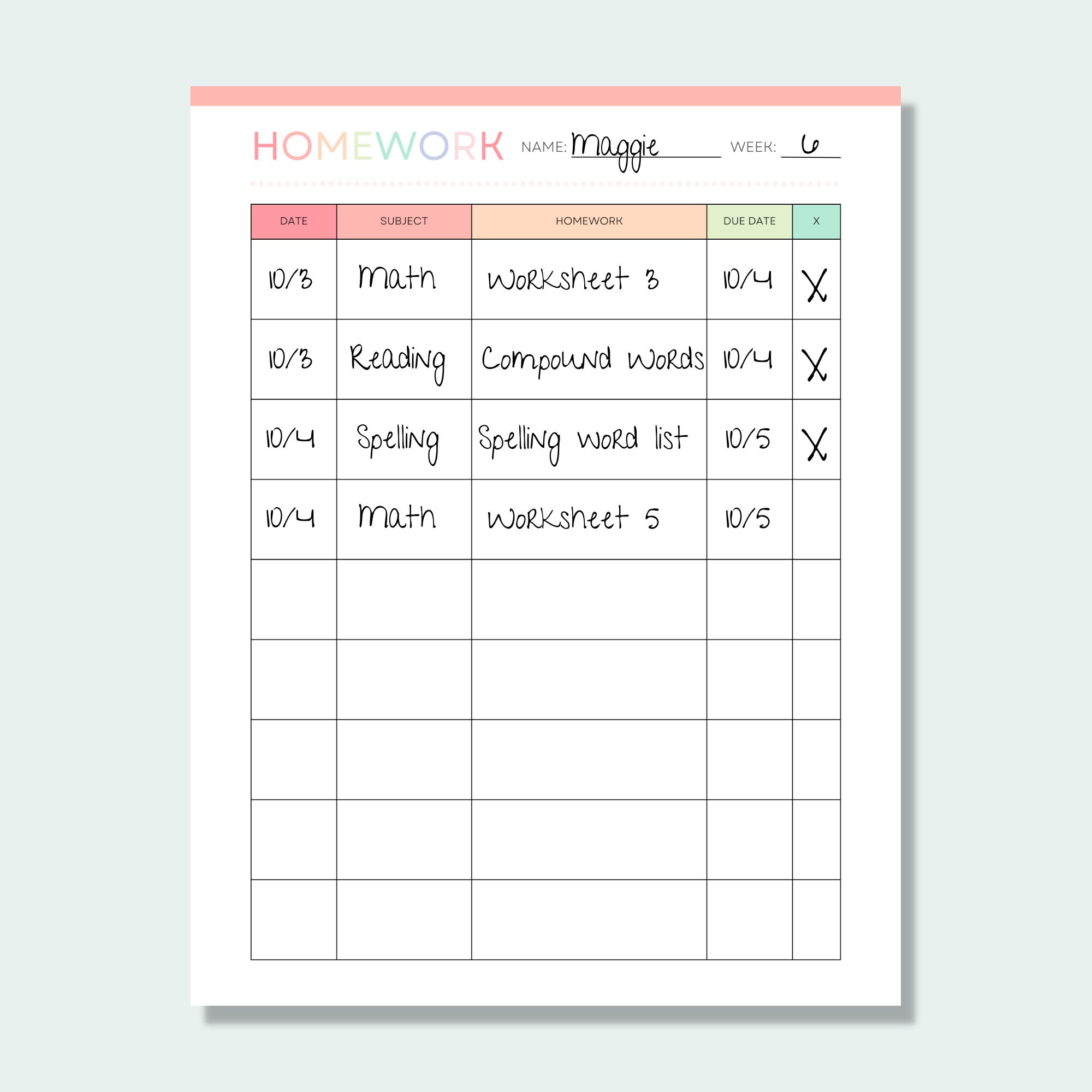 Homework Checklist, Printable Weekly Homework Log, Homework Planner ...