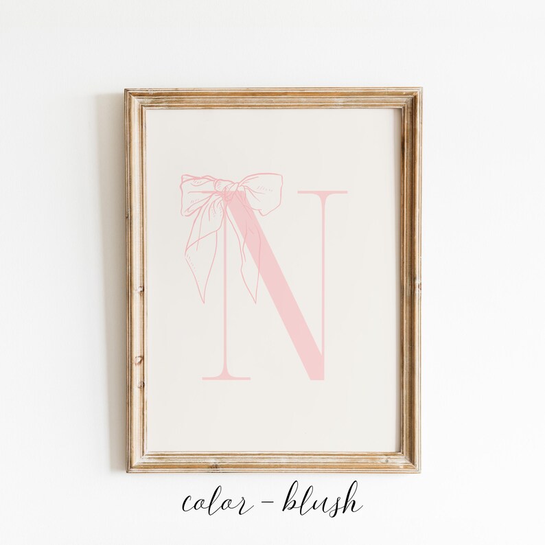 Custom Girl Initial Print, Pink Bow Nursery Art, Personalized Girl ...