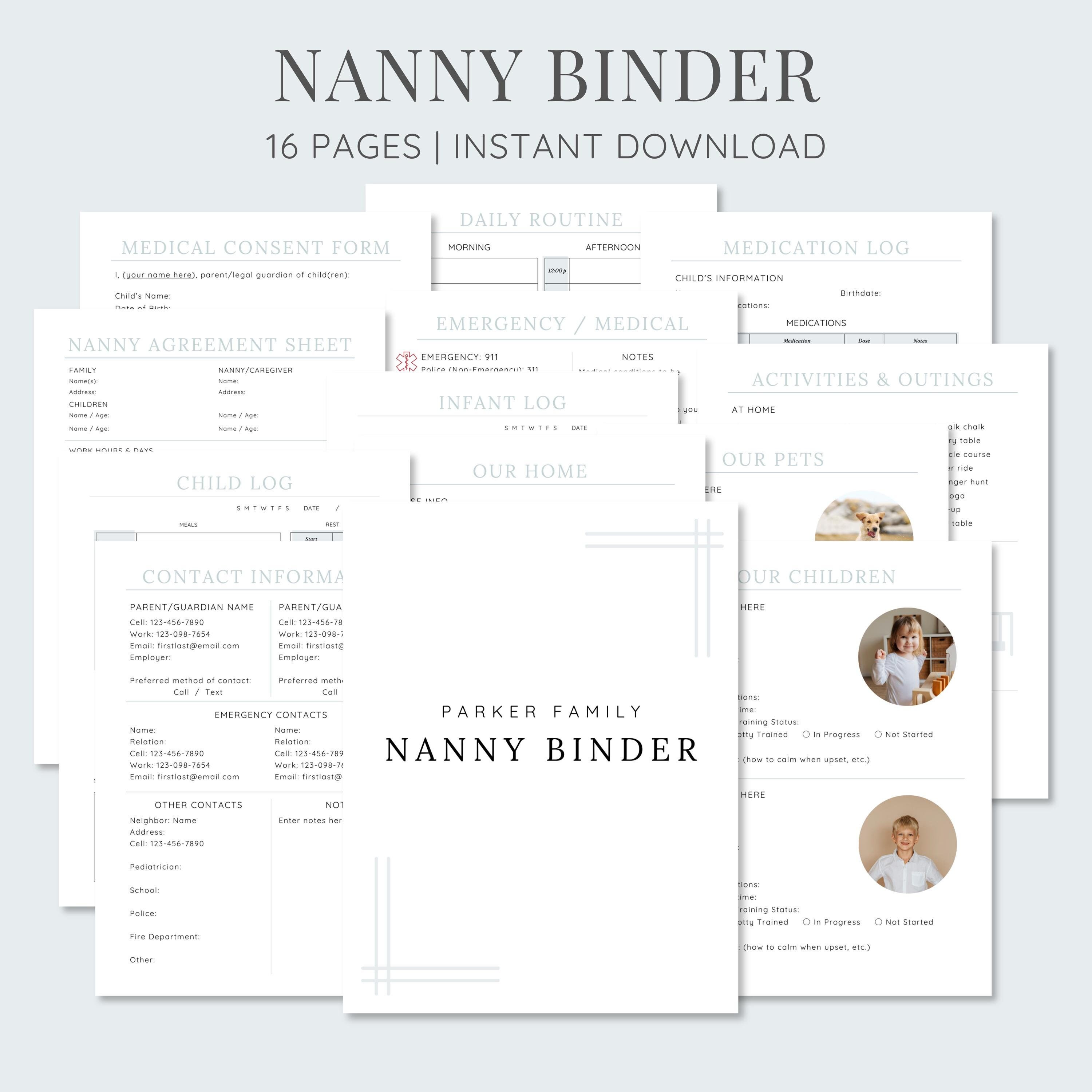 Nanny Binder, Editable Nanny Planner Template, Nanny Guide, Infant Log ...