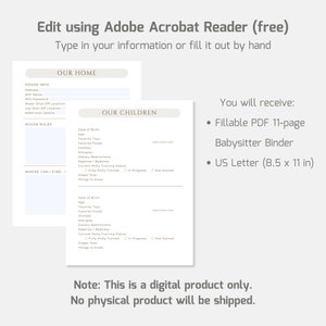 Fillable Babysitter Binder PDF, Printable Babysitter Planner, New ...