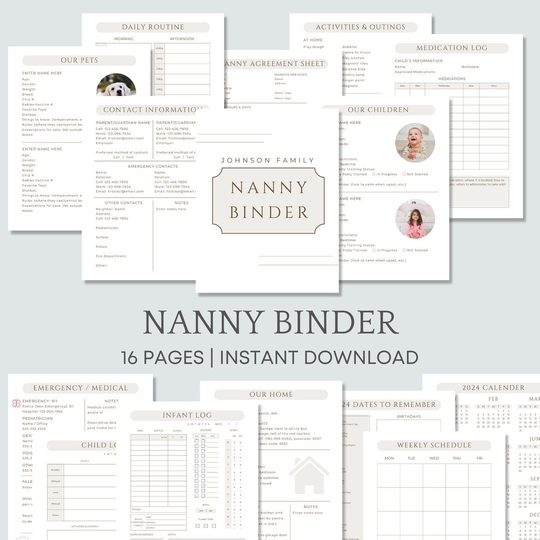 Editable Nanny Binder, Printable Nanny Planner Template, Nanny Notes ...