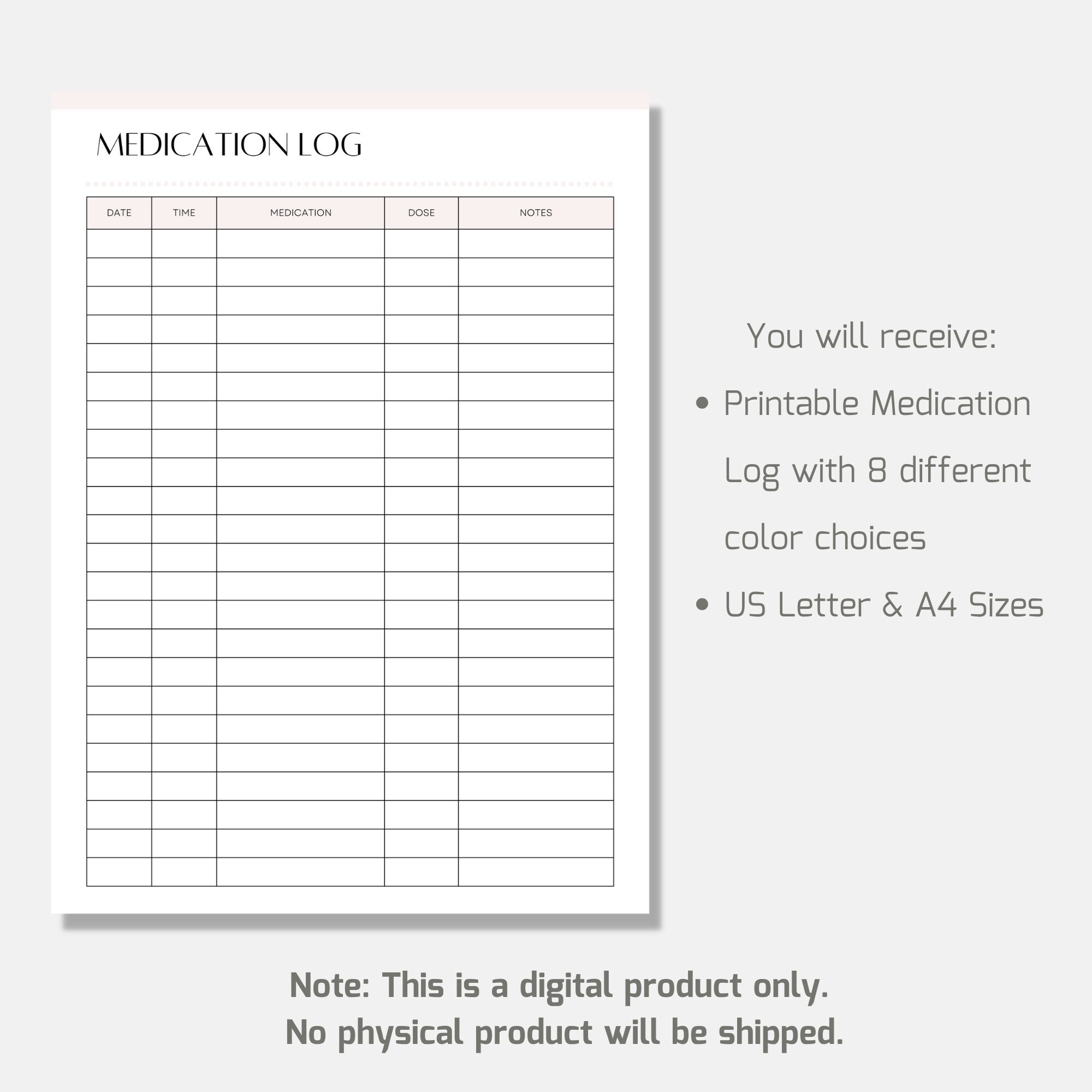 Printable Medication Log, Medicine Tracker List, Daily Medication Given ...