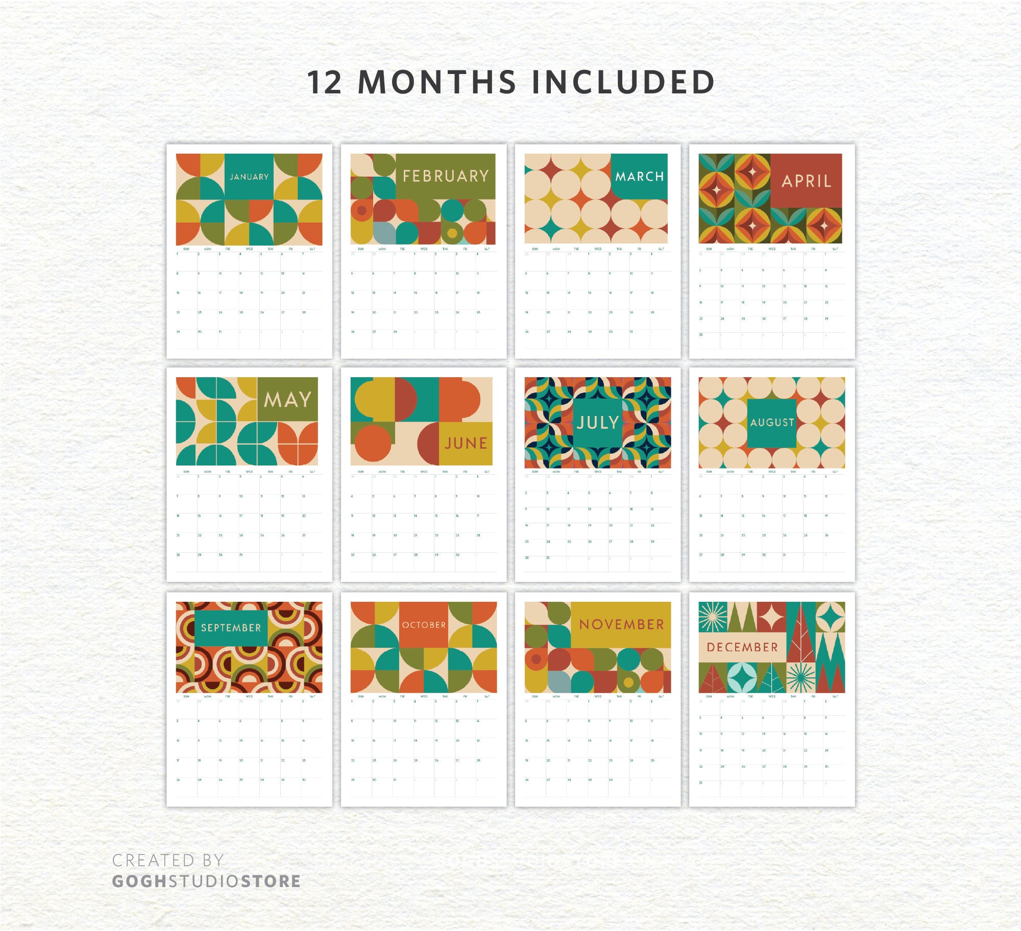 2023 Mid Century Modern Fillable Monthly Calendar Instant Download - Etsy