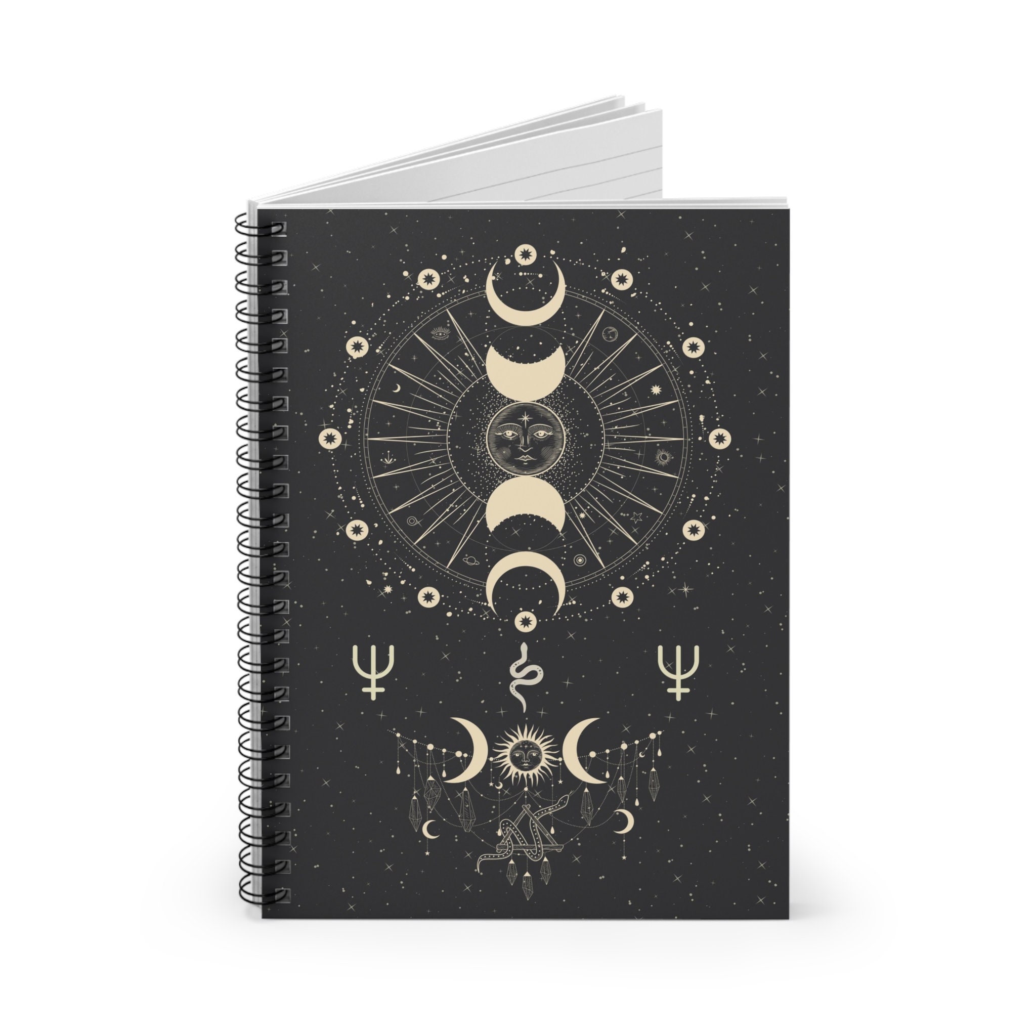 Celestial Moon Journal, Boho Notebook, Moon Phase Spiral Notebook, Moon ...