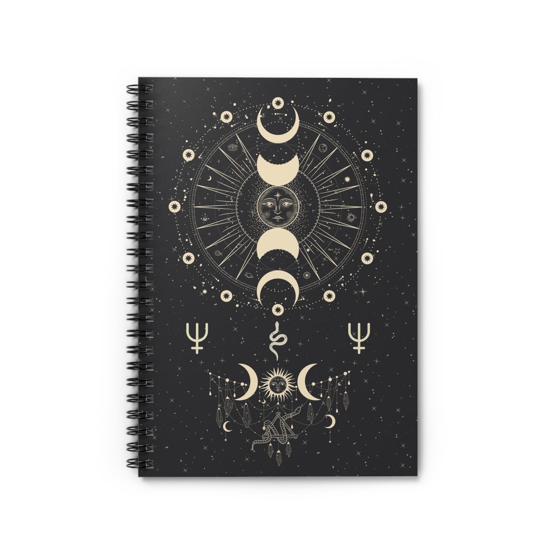 Celestial Moon Journal, Boho Notebook, Moon Phase Spiral Notebook, Moon Journal, Bohemian Spiral ...