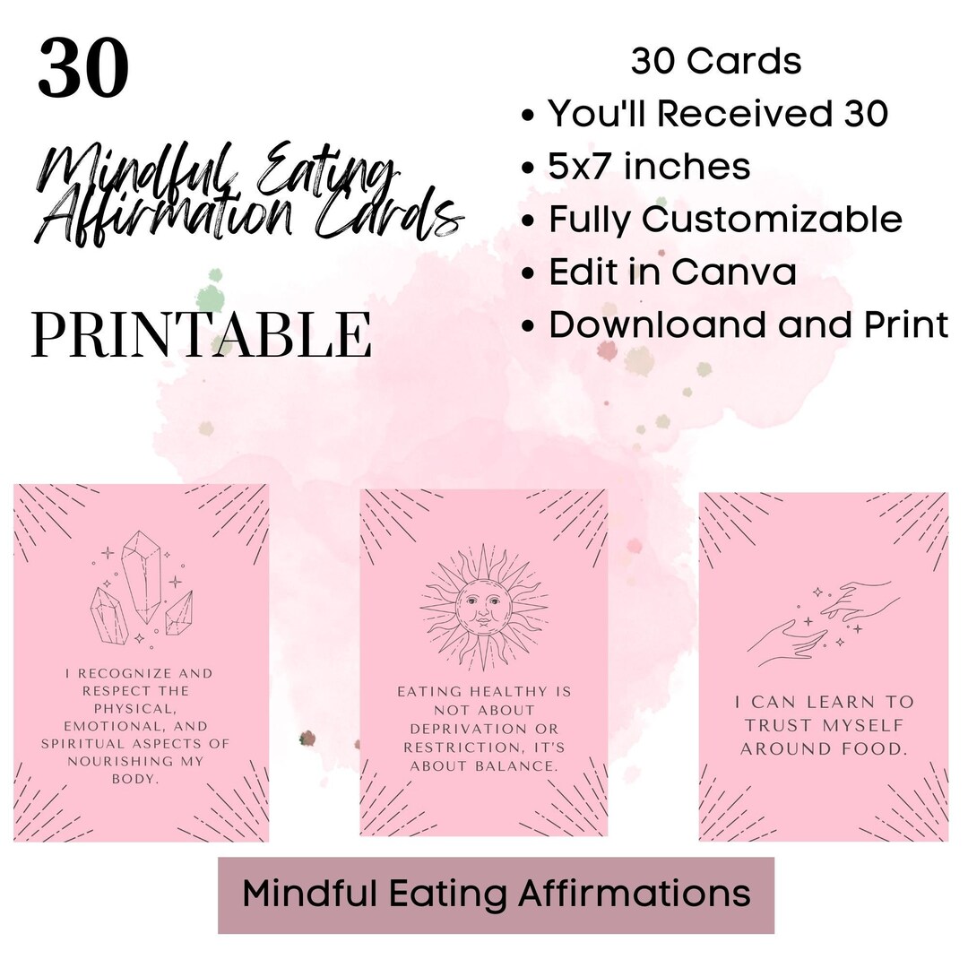 30 Mindful Eating Affirmation Cards Digital Download, 30 Affirmation ...