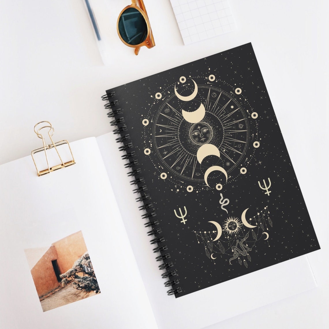 Celestial Moon Journal, Boho Notebook, Moon Phase Spiral Notebook, Moon ...