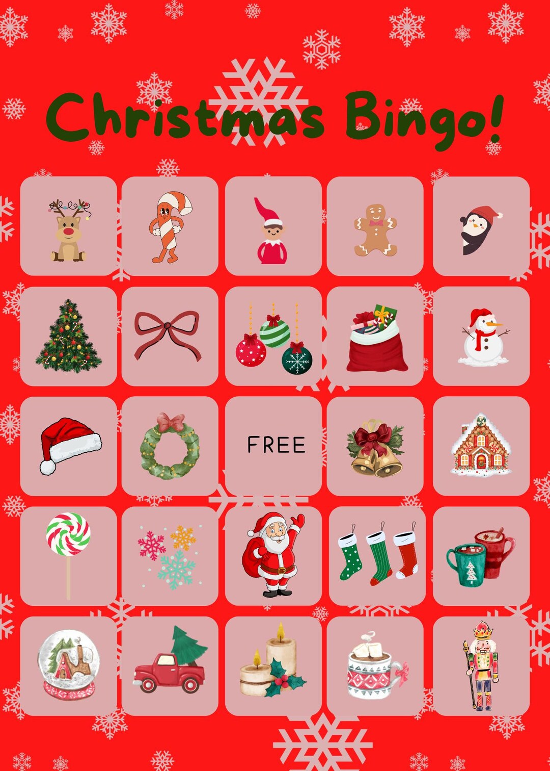 Christmas Bingo Cards 7-pack With Cutouts, Holiday Bingo Cards, Holiday ...