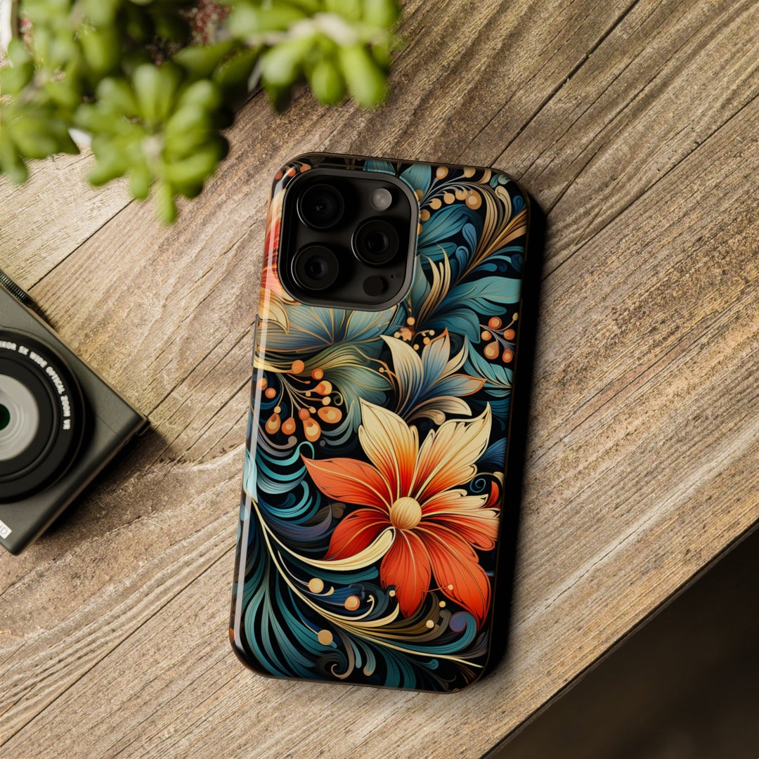 Batik Floral Phone Case, Botanical iPhone Case, Aesthetic Magsafe Tough ...