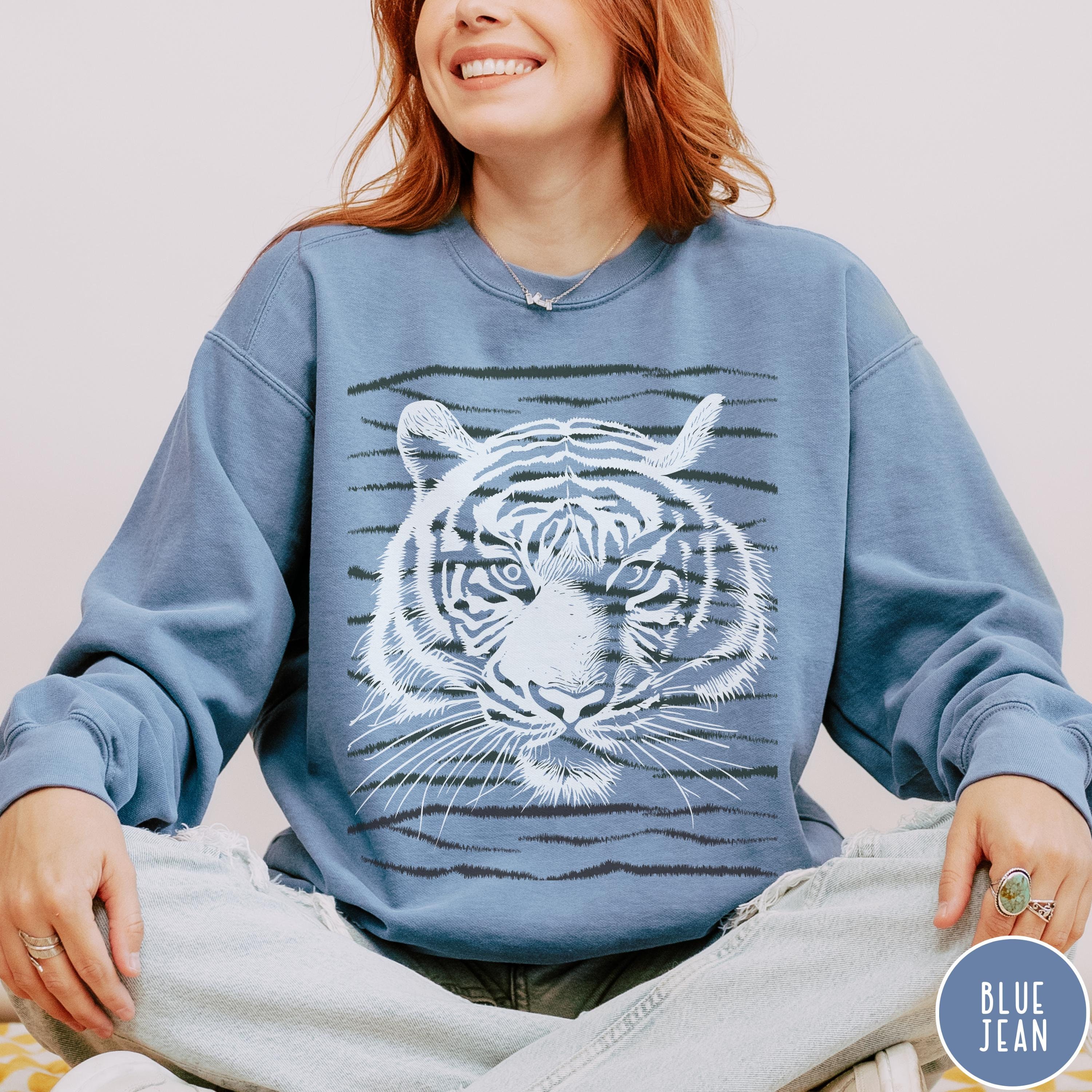 Tigers Face Comfort Colors Sweatshirt Tiger Stripes Pattern Sweater ...