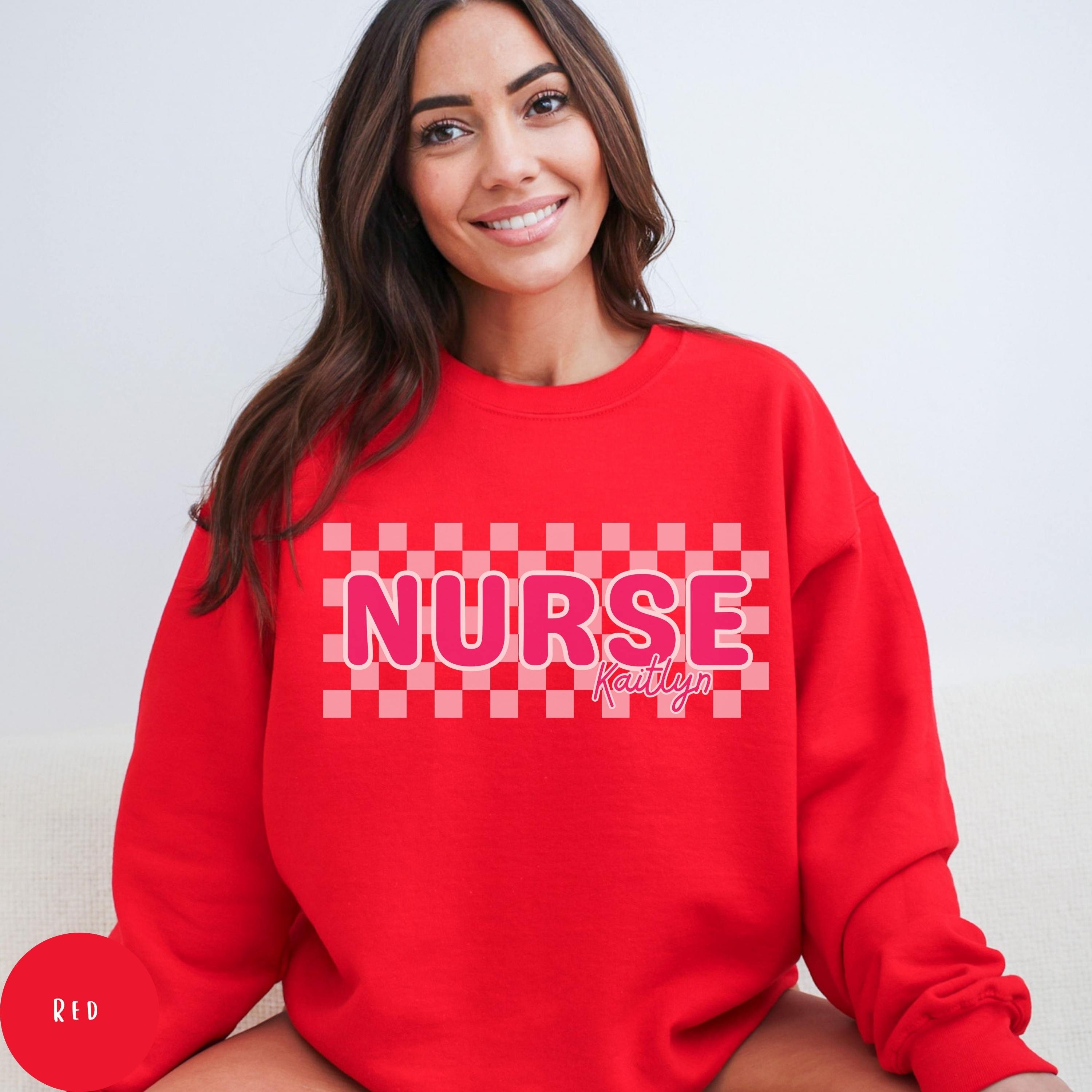 Personalized Nurse Hot Pink Sweatshirt, Custom Nursing School Grad ...