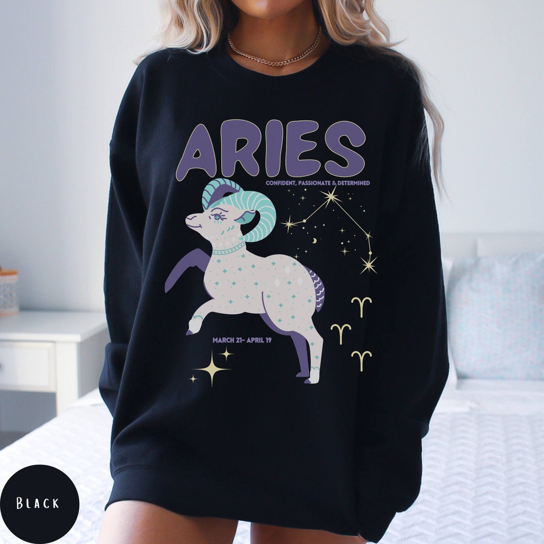 Aries Zodiac Birth Sign Sweatshirt, Astrology Fan Sweater, Horoscope ...