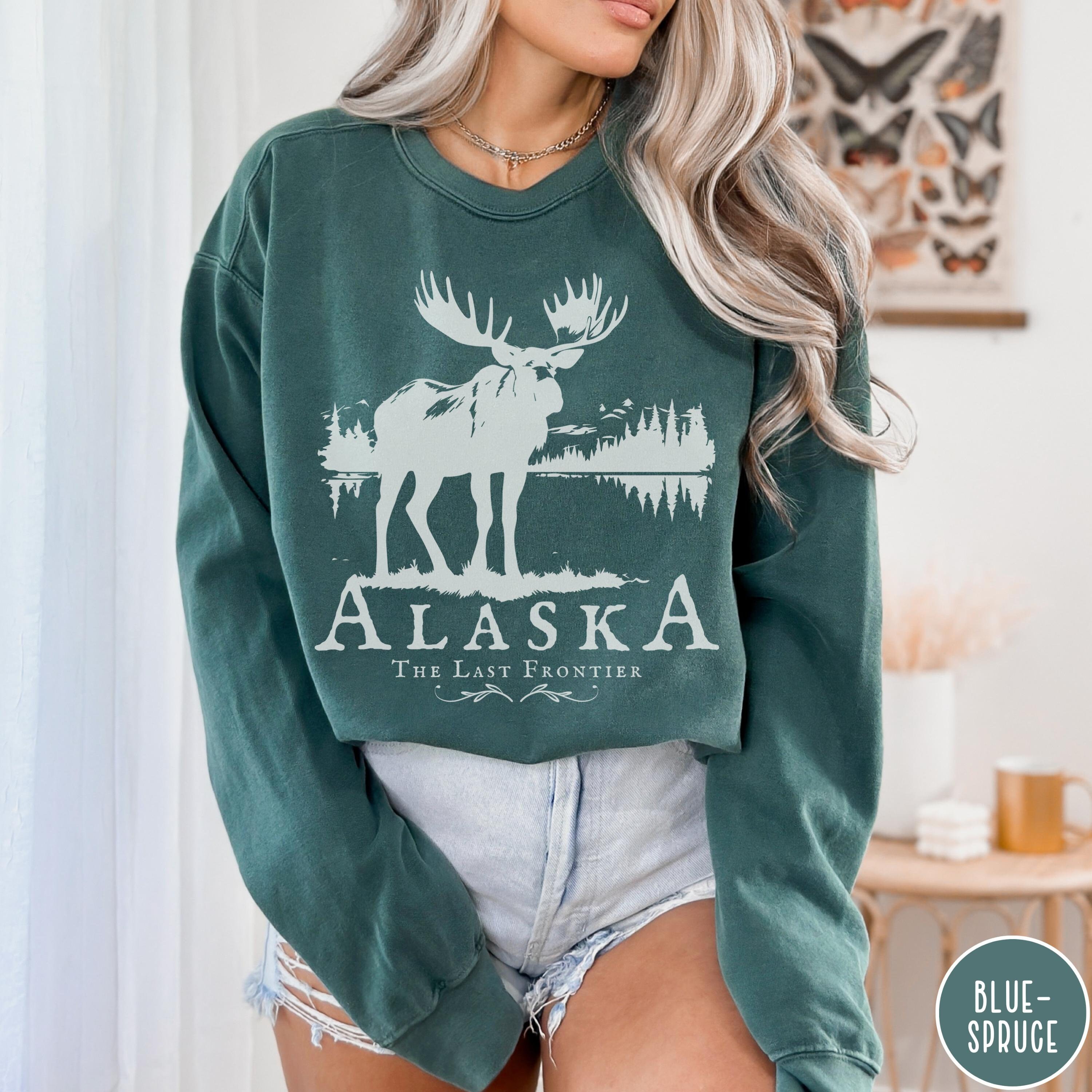 Retro Alaska Moose Mountain Comfort Sweatshirt, Last Frontier Sweater ...
