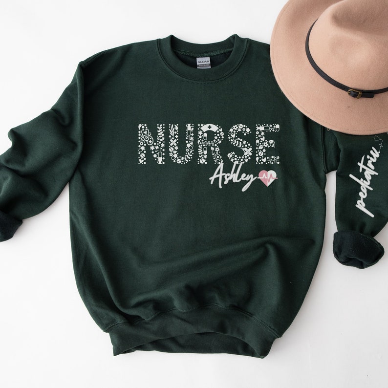 Custom Nurse Sweatshirt With Sleeve Print Personalized Nursing Sweater ...