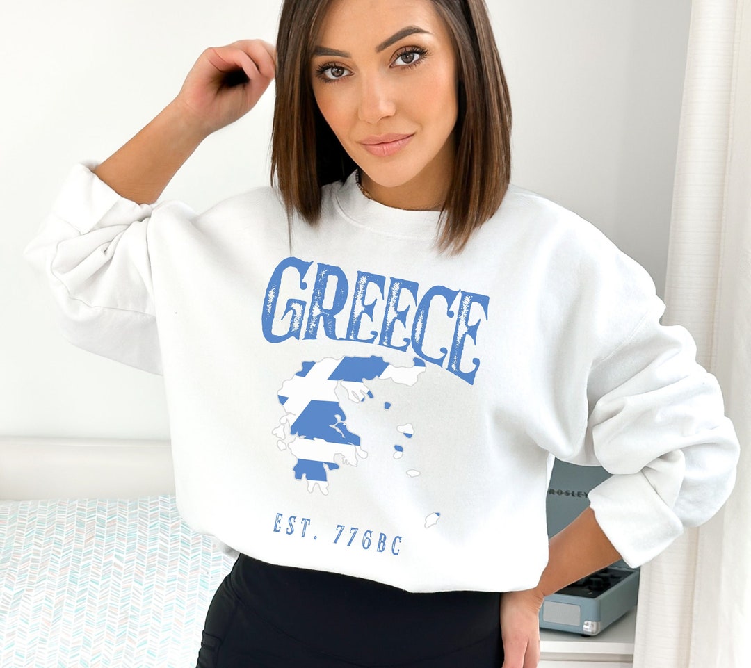 Vintage Greece Map Sweatshirt, Distressed Greek Flag, Athens Vacation ...