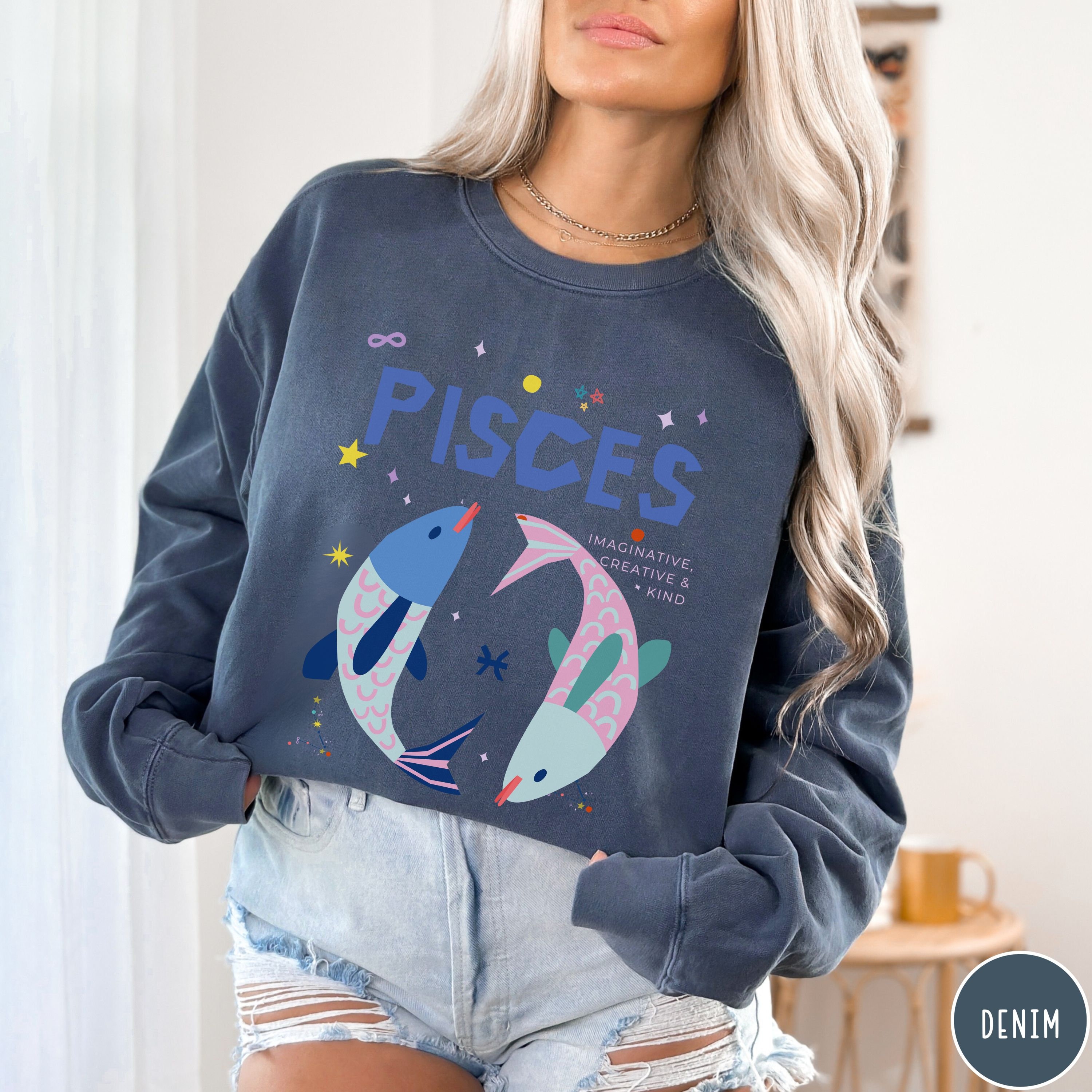 Pisces Zodiac Comfort Colors Sweatshirt, Astrology Birth Sign Sweater ...