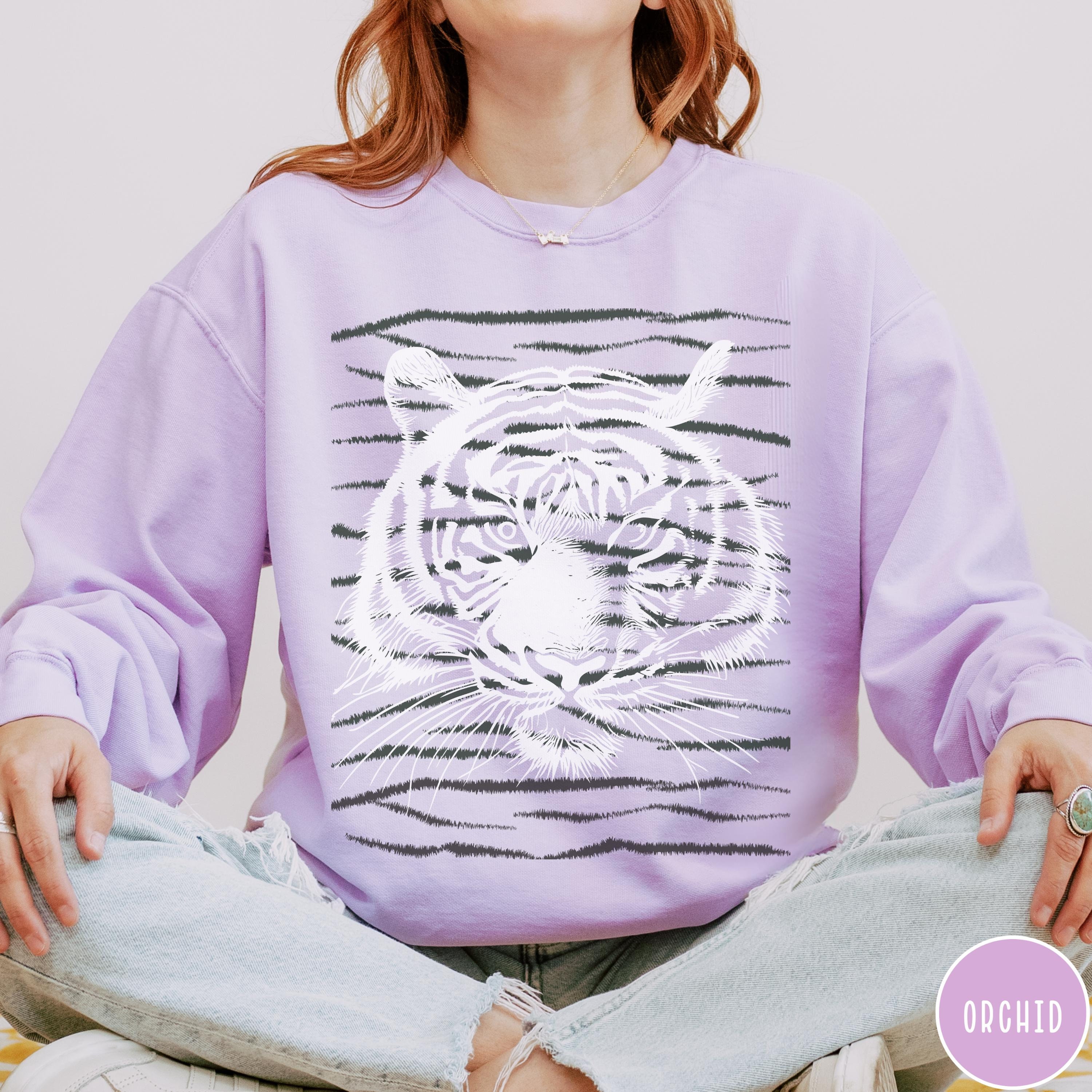 Tigers Face Comfort Colors Sweatshirt Tiger Stripes Pattern Sweater ...