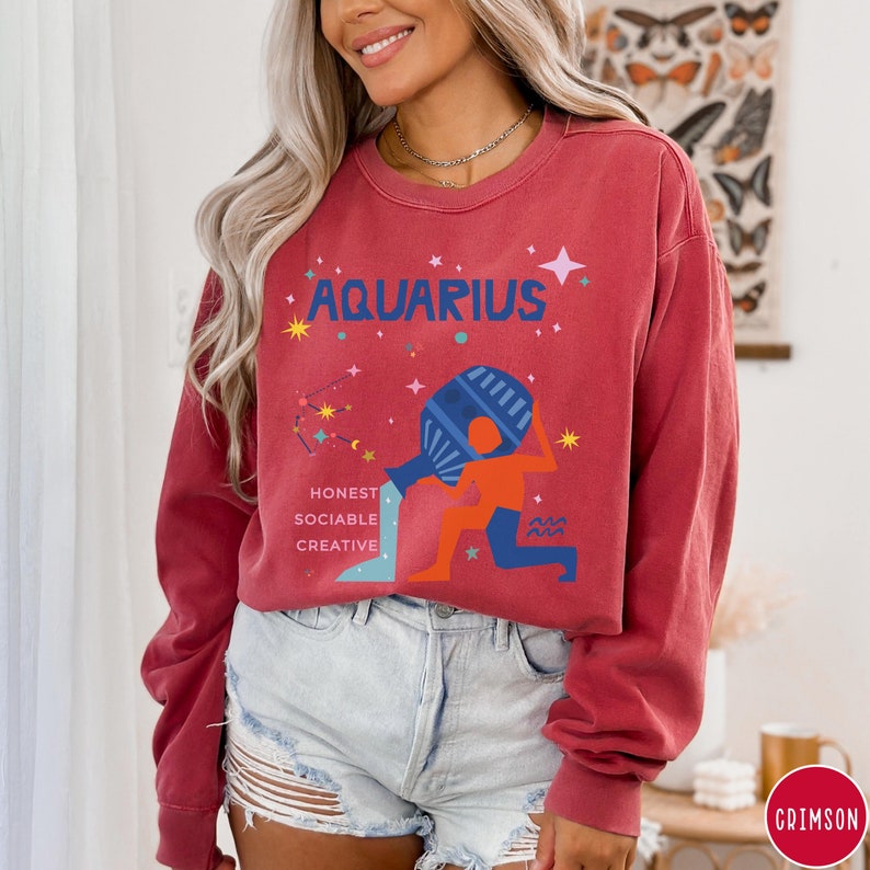 Aquarius Zodiac Comfort Colors Sweatshirt, Astrology Birth Sign Sweater ...