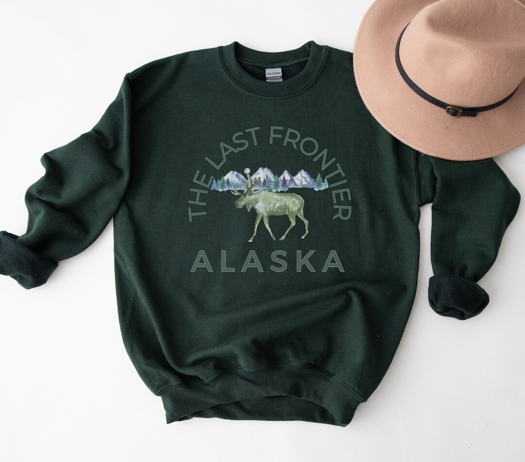 Alaska Moose Mountain Sweatshirt, Water Color Last Frontier Sweater ...
