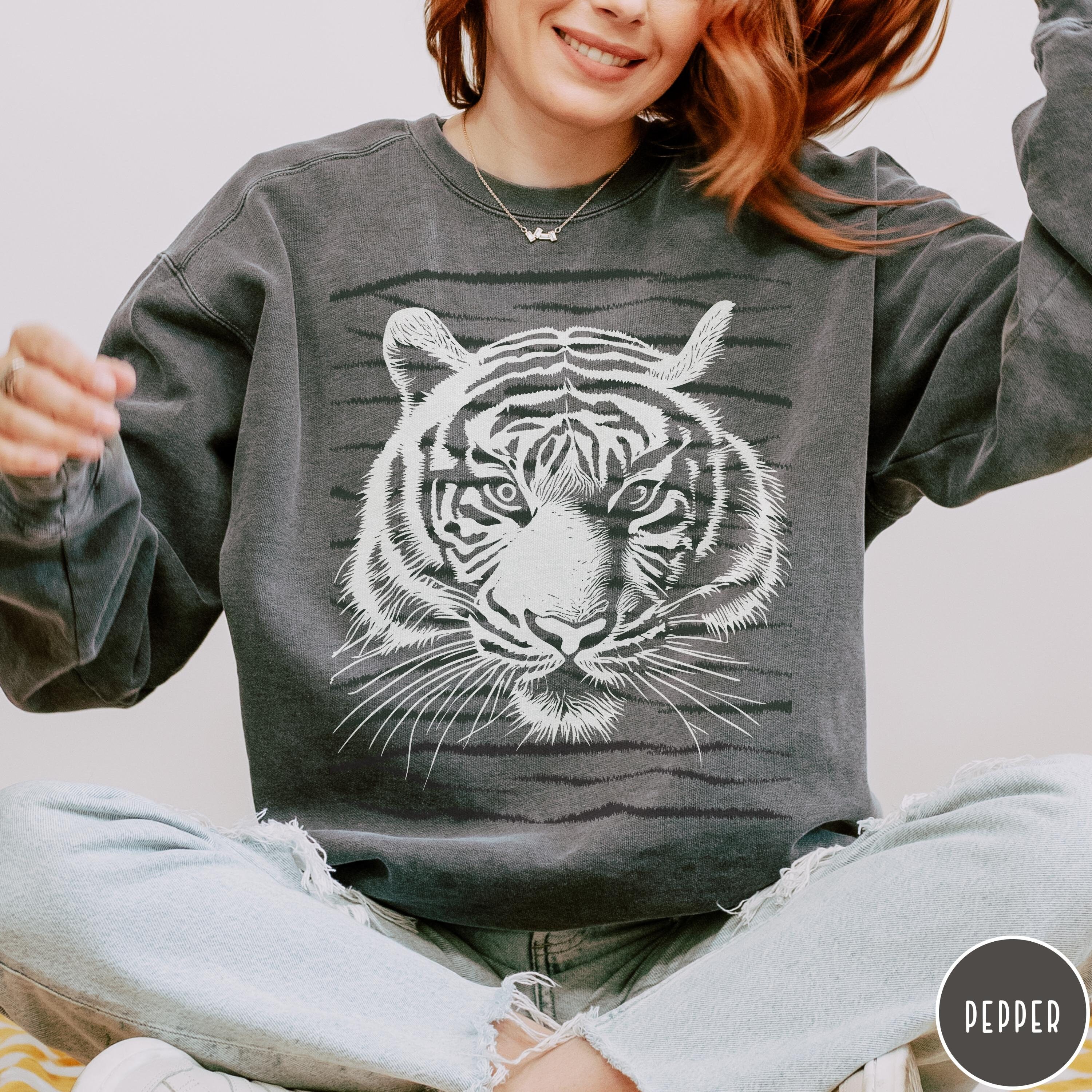 Tigers Face Comfort Colors Sweatshirt Tiger Stripes Pattern Sweater ...