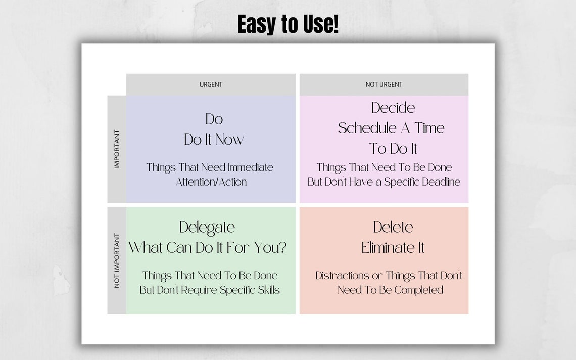 Eisenhower Matrix Printable, Plan Your to Do List, Organize Your Tasks ...