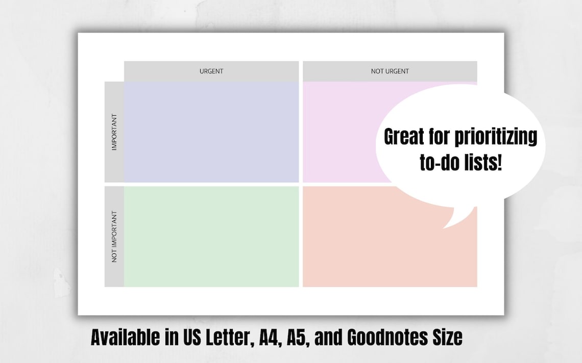 Eisenhower Matrix Printable, Plan Your to Do List, Organize Your Tasks ...
