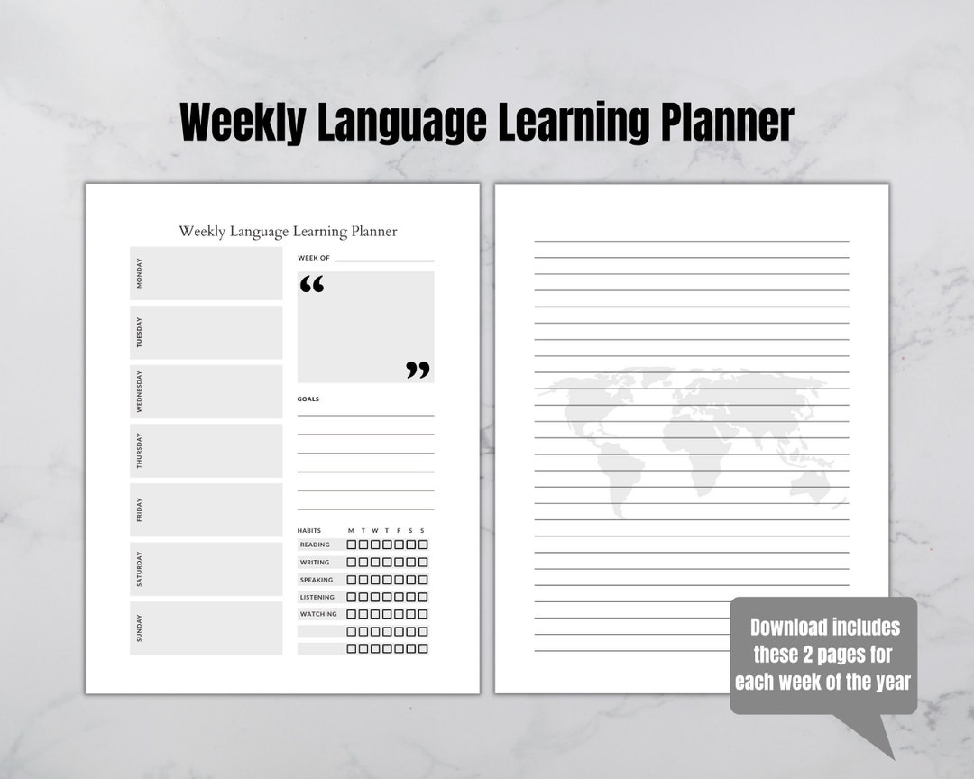 Weekly Language Learning Planner, Digital Language Learning Planner ...