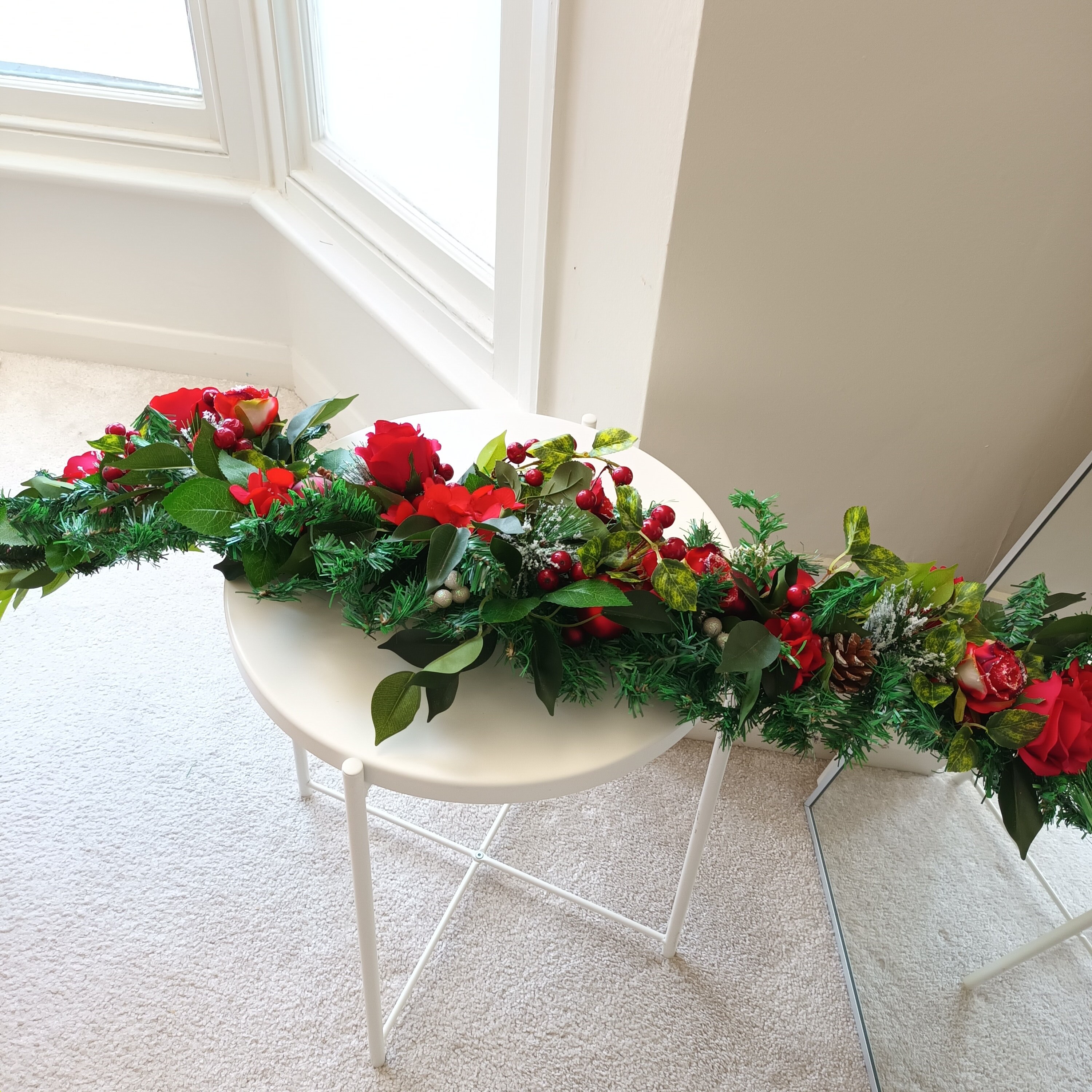 Christmas Table Garland: Festive Rose, Pine Cone & Berry Centerpiece - Etsy