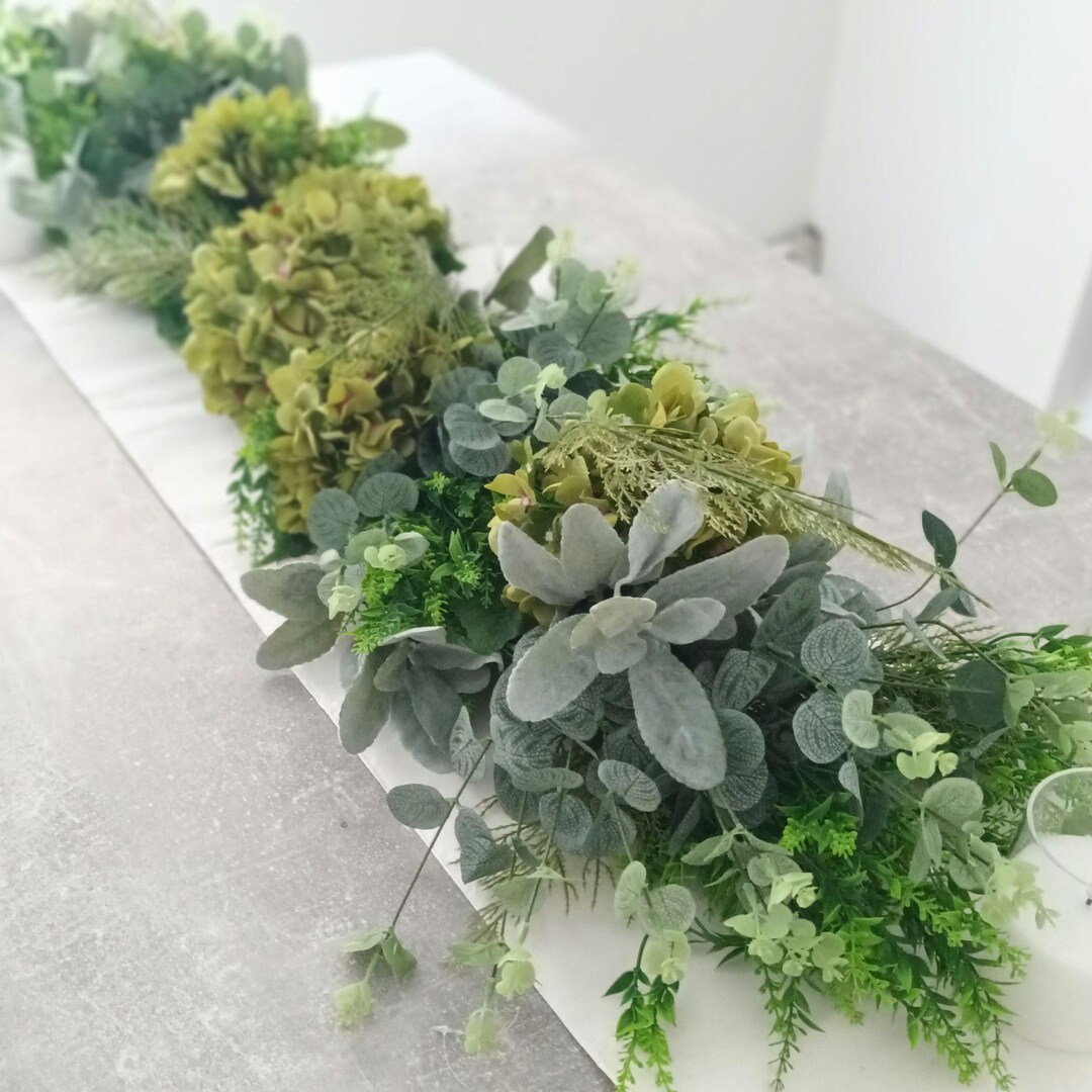 Eucalyptus & Hydrangea Garland – Artificial Greenery Table Runner - Etsy