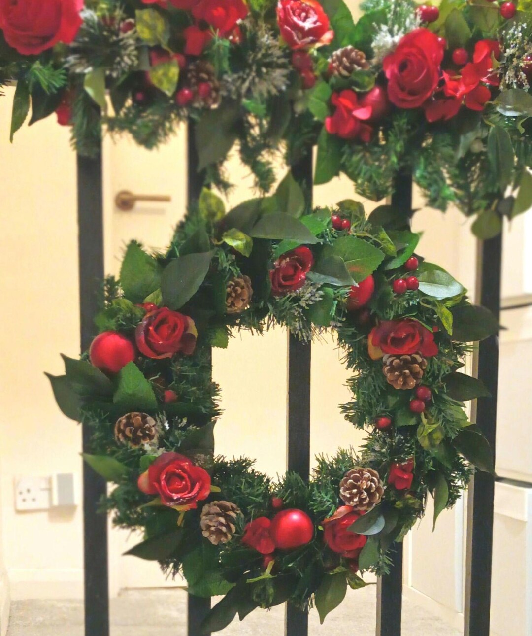 Handmade Red Christmas Wreath and Garland Set: Festive Door Decor - Etsy
