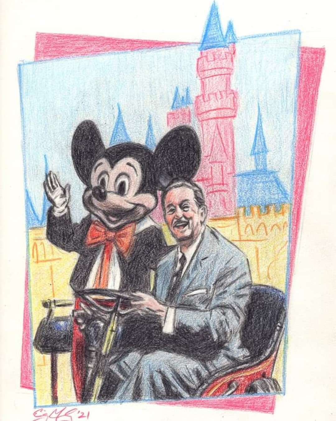 Walt at Disneyland Drawing - Etsy