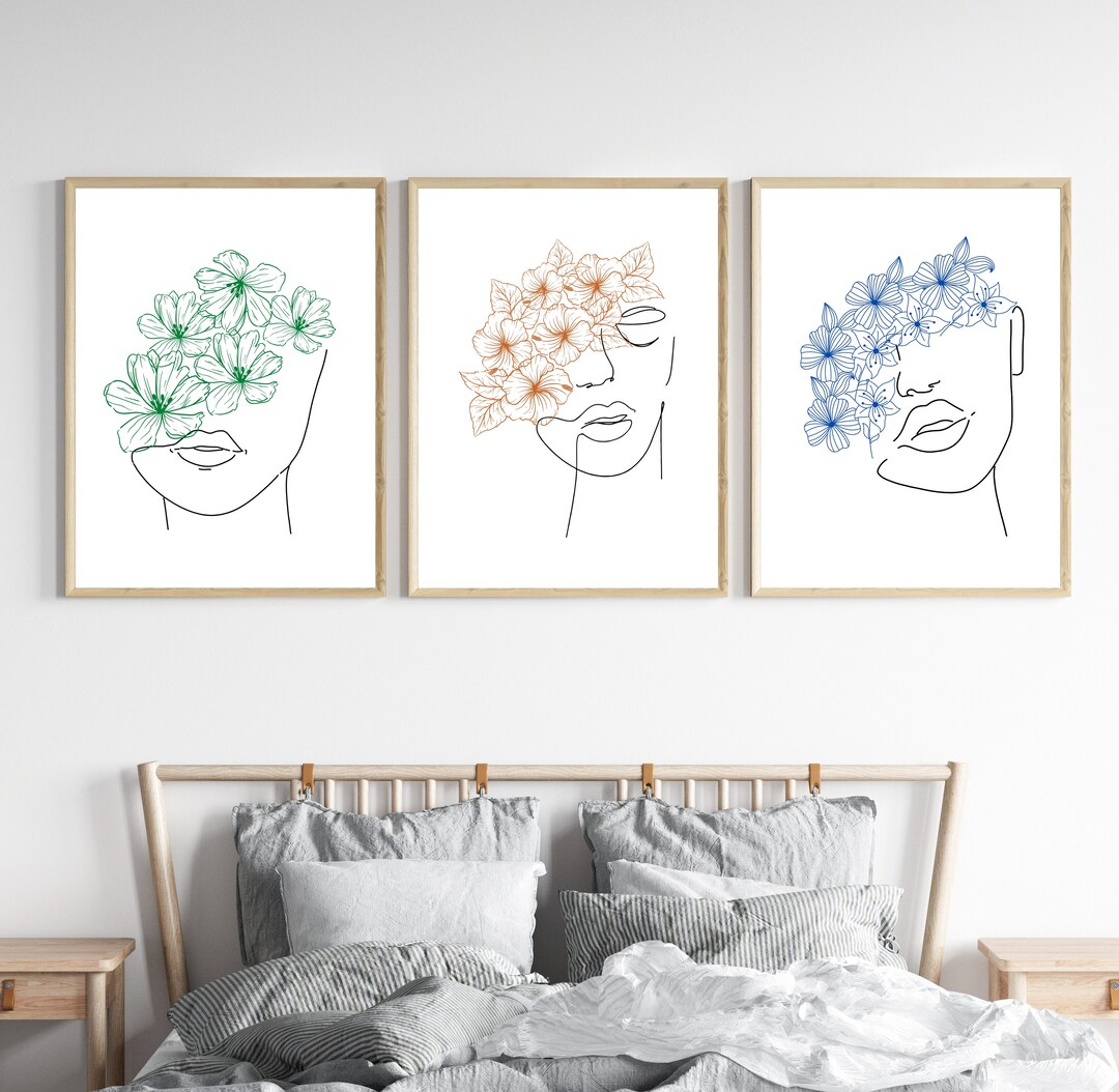 Female Line Art Set of 3, Line Art Home Decor, Women Line Art, Face ...
