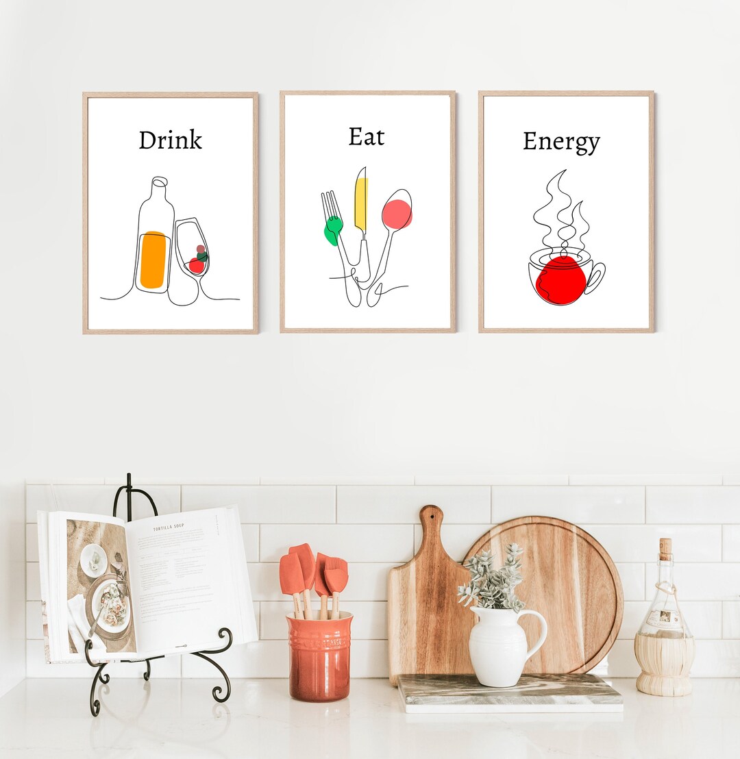 Kitchen Set of 3, Kitchen Decor Art Set Drink Eat Energy Wall Art ...