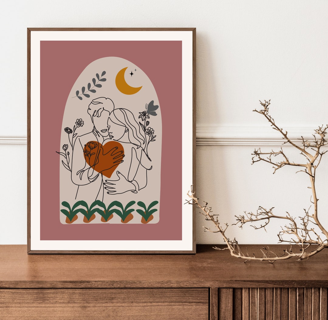 Couple Line Art, Love Line Art, Romantic Art Print, Wall Art, Art ...