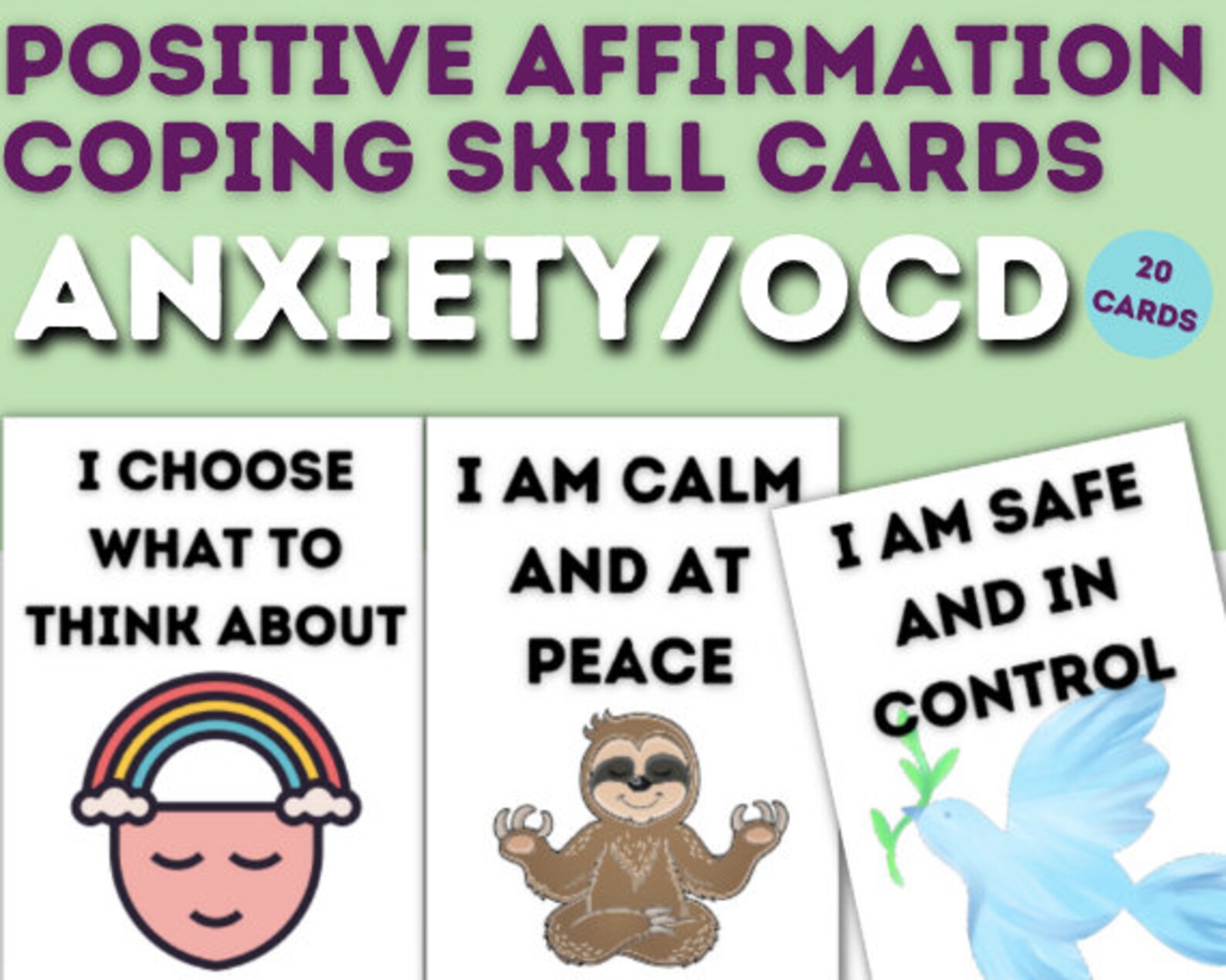 Positive Affirmation Coping Skill Cards for Kids - Intrusive Thoughts ...